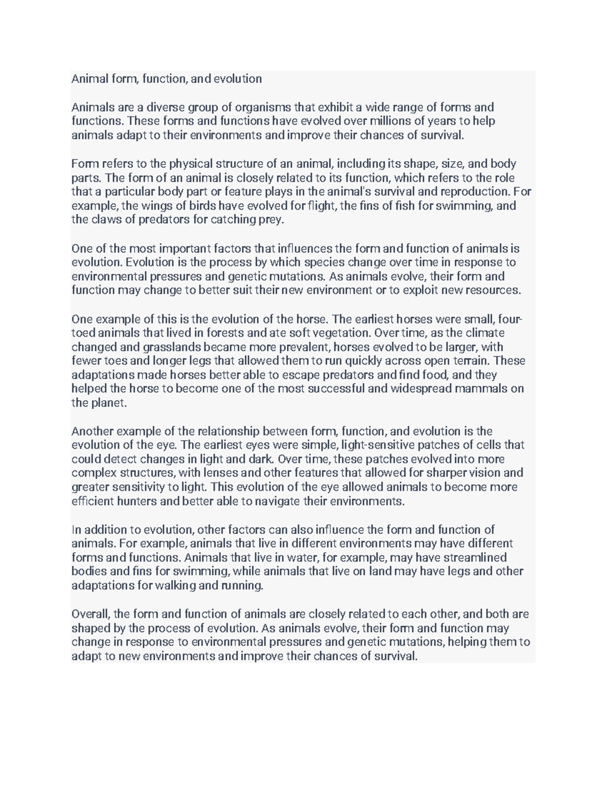 Animal form, function, and evolution - Animal form, function, and evolution Animals are a ...