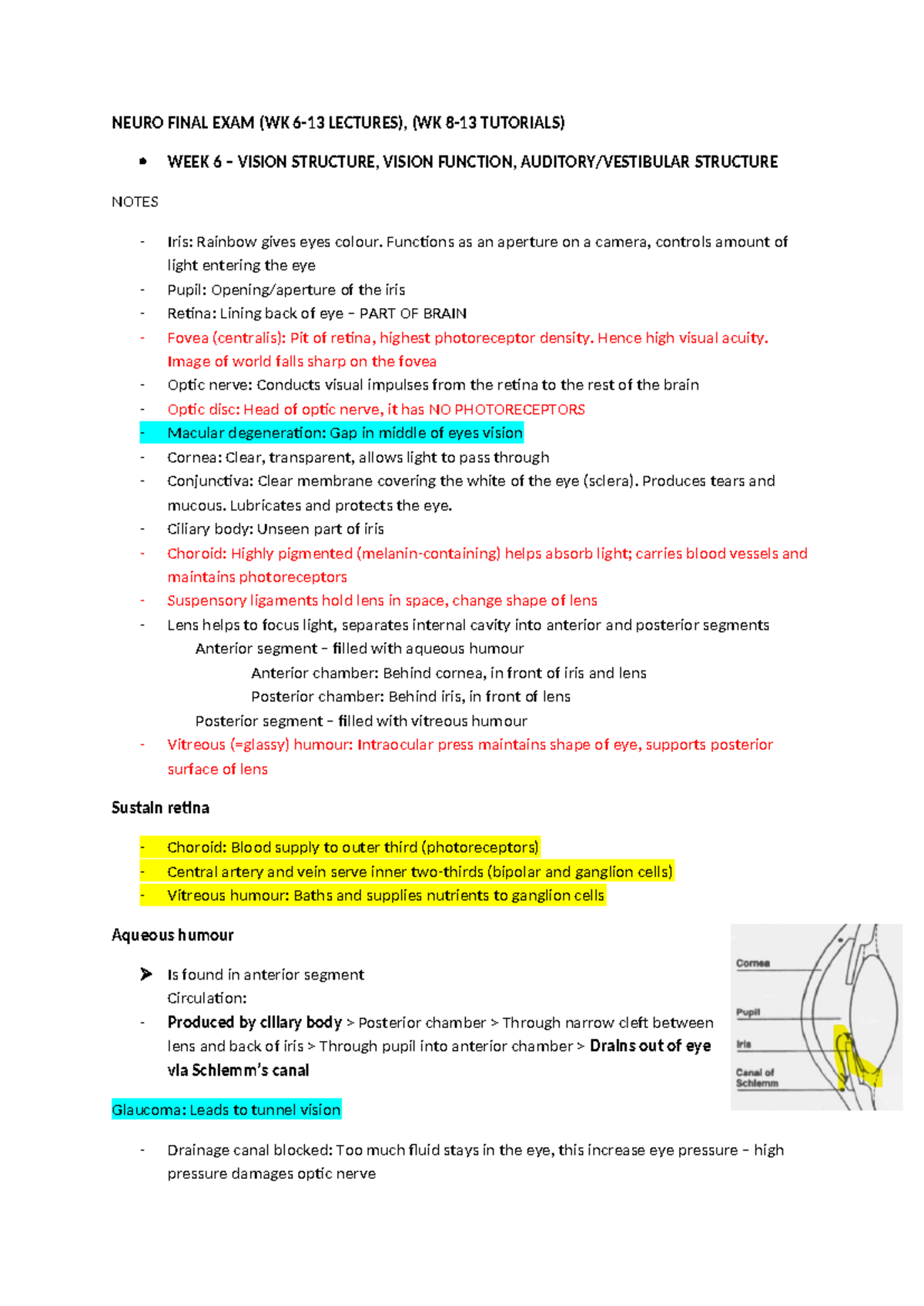 BIOS1171 neuroscience notes - NEURO FINAL EXAM (WK 6-13 LECTURES), (WK ...