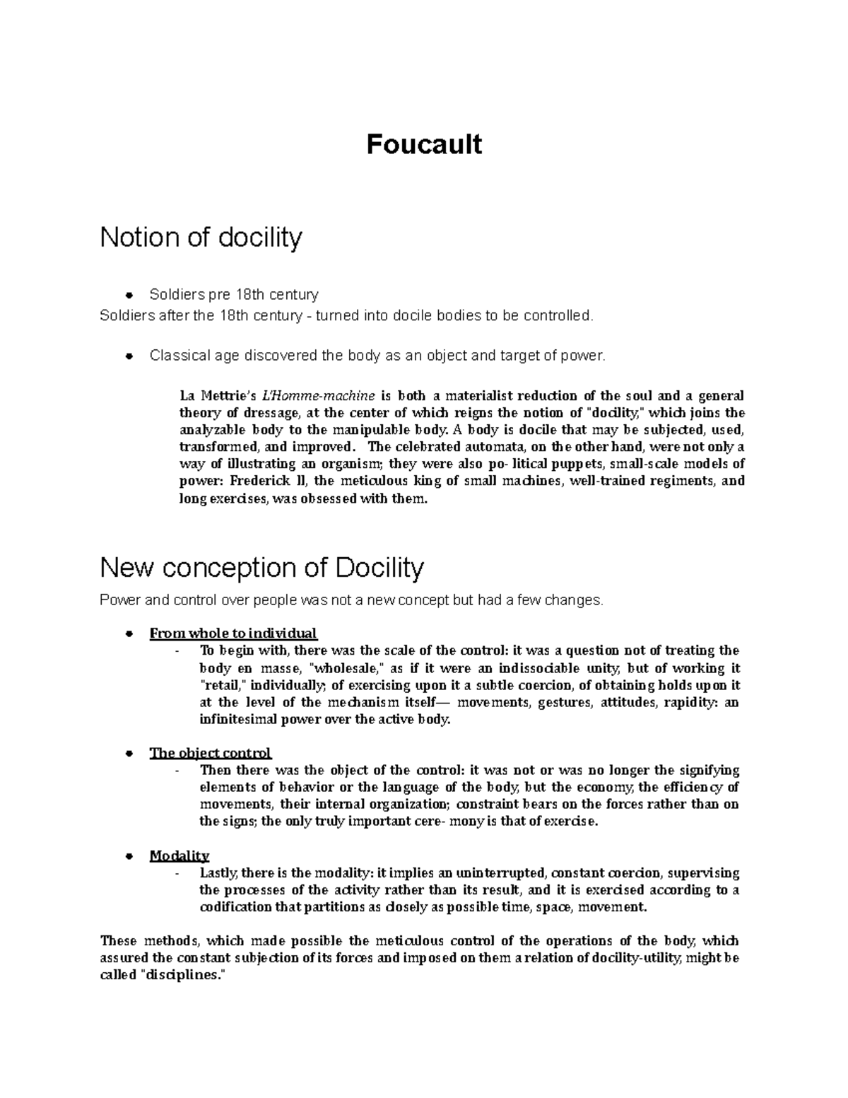 Foucault - Docile Bodies - Foucault Notion of docility Soldiers pre ...