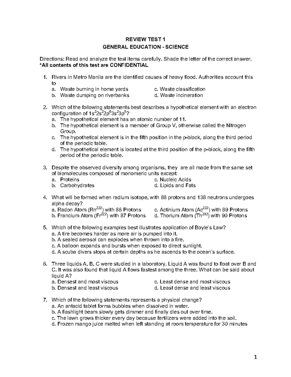 Science-Questions - reviewer - REVIEW TEST 1 GENERAL EDUCATION ...