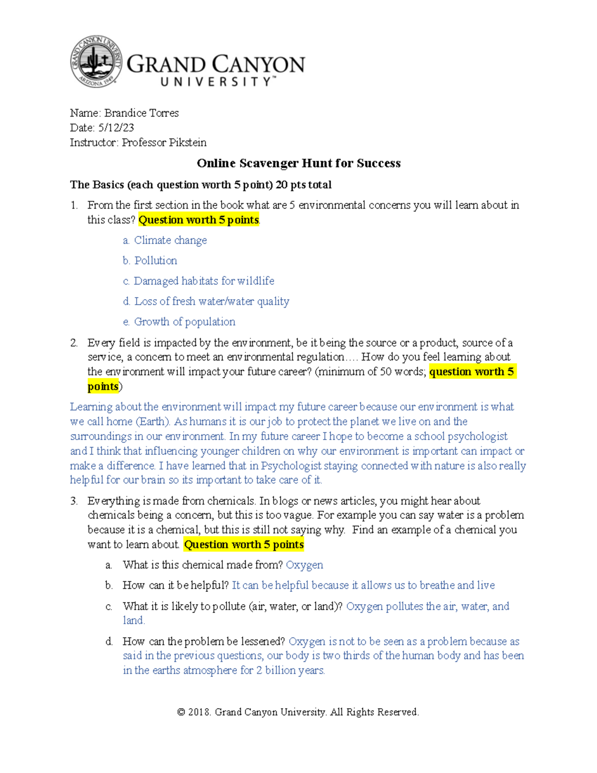 BIO 220 RS Online Scavenger Hunt For Success Resource - Name: Brandice ...