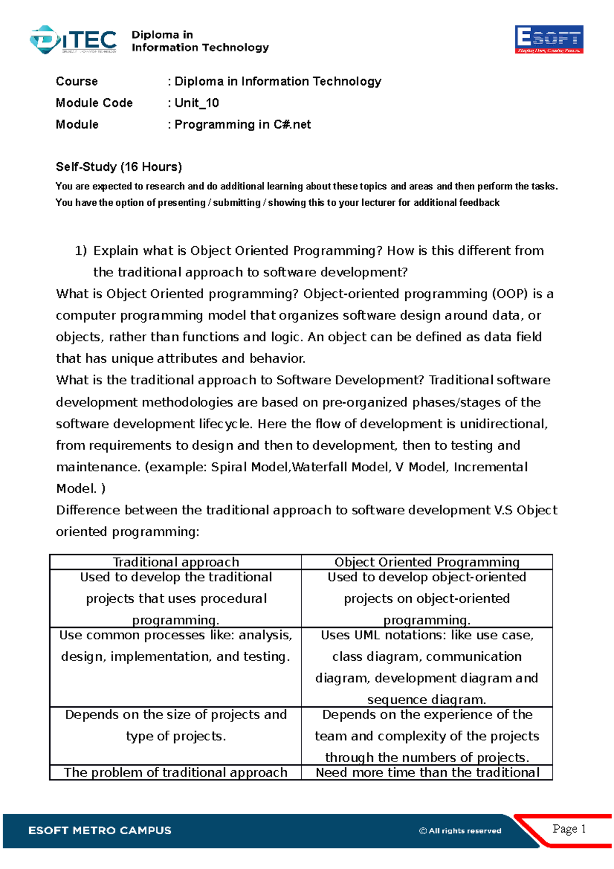 2864-1633685068063-Self Study 10.3 [16 hours] - Course : Diploma in Information Technology ...