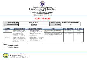 Filipino - budget of work - Republic of the Philippines Department of ...