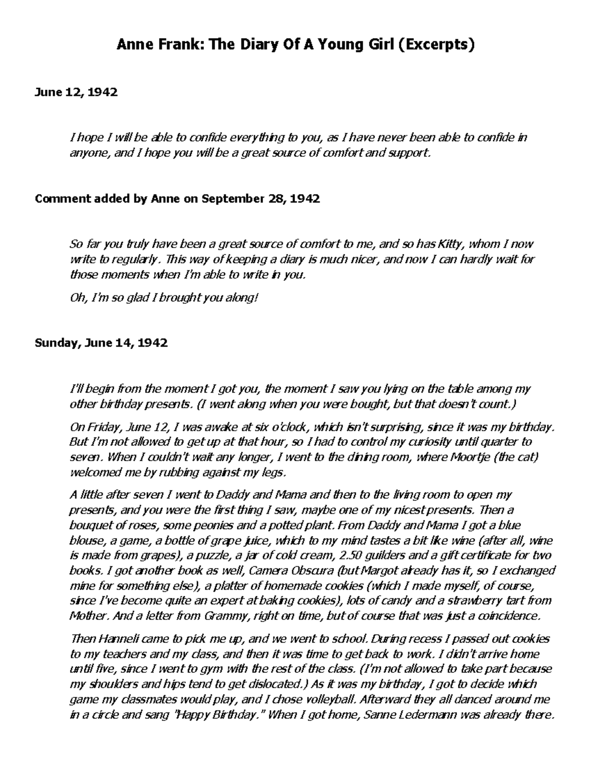 CNF-Anne Frank - READING MATERIALS - Anne Frank: The Diary Of A Young ...