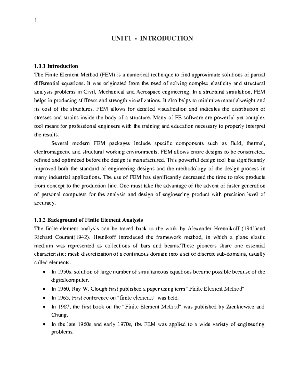 Finite Element Method FOR Aircraft Structures notes - 1 UNIT1 ...