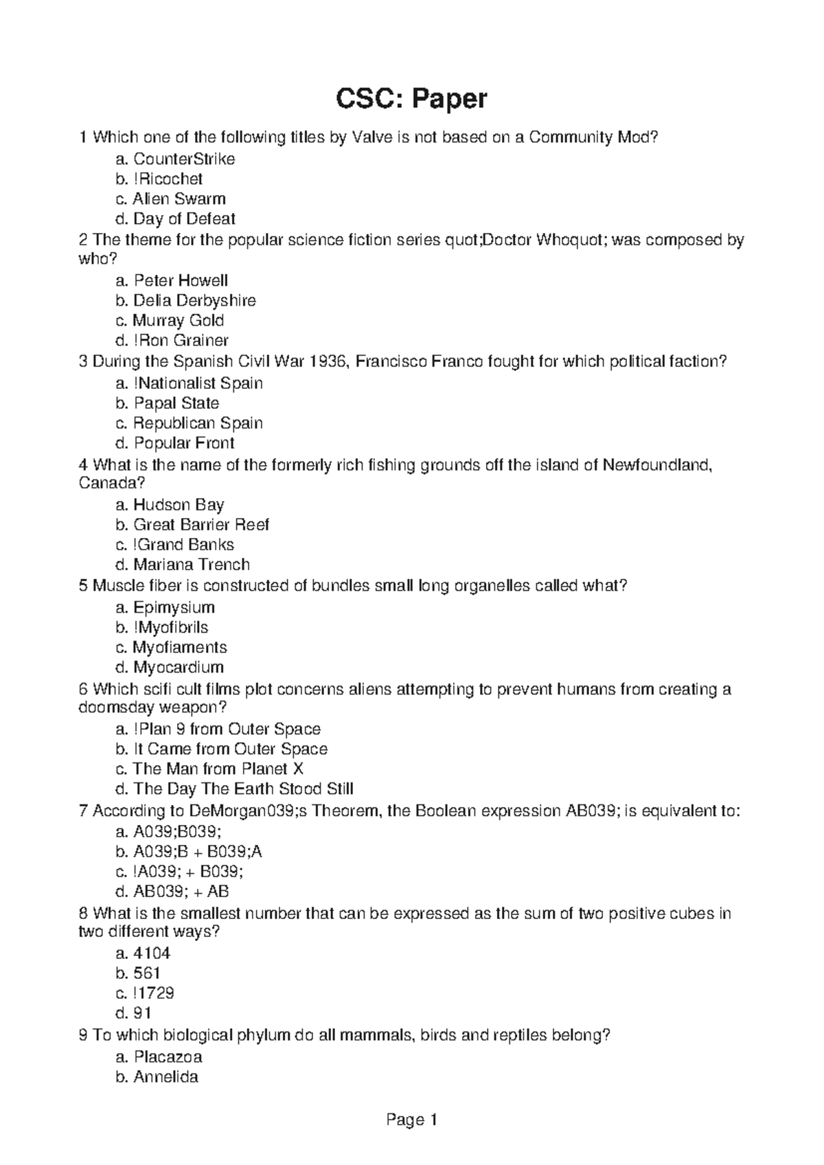 CSC106 Chapter 7 - CSC: Paper 1 Which one of the following titles by ...