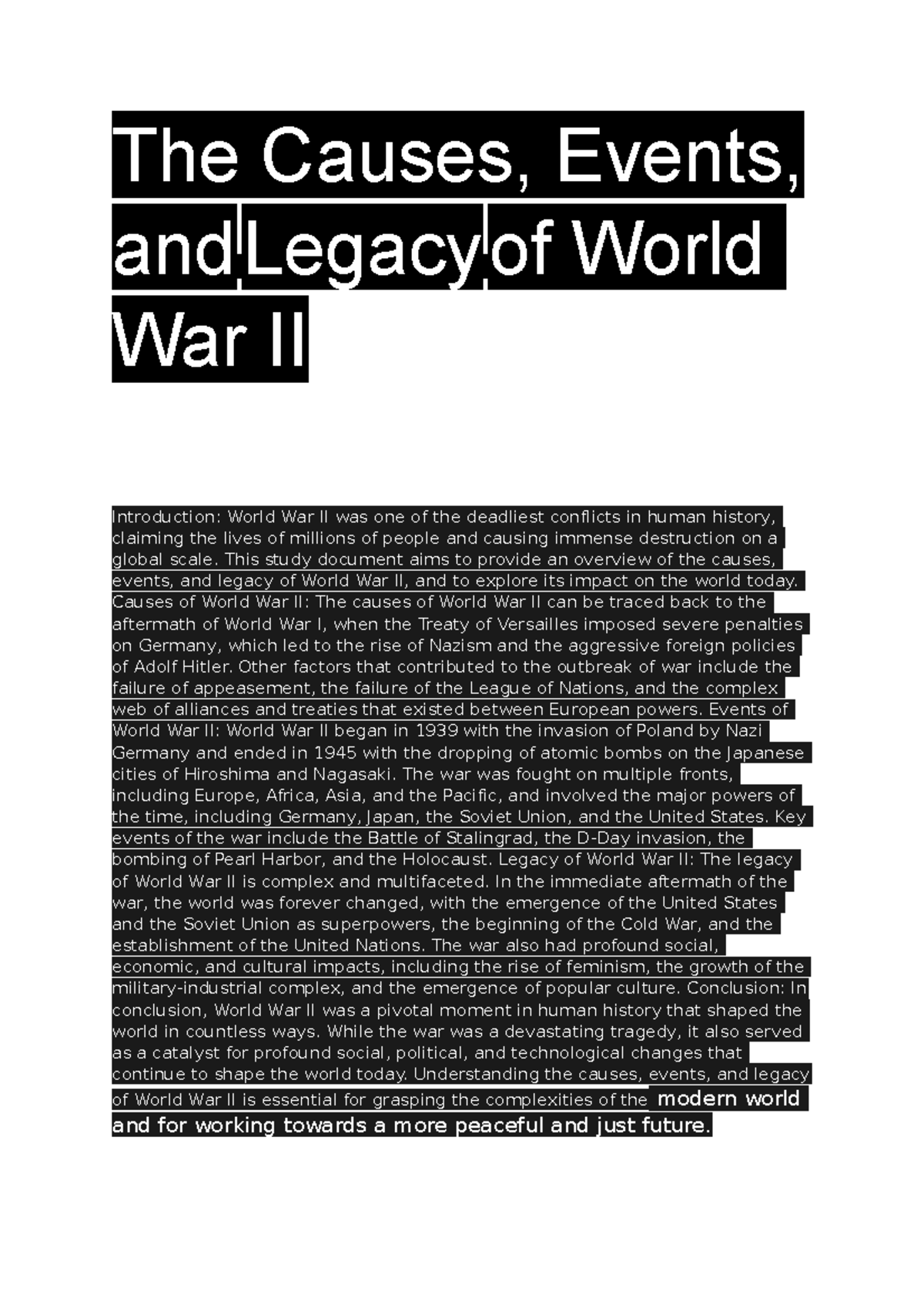 Ww2 document - The Causes, Events, and Legacy of World War II ...
