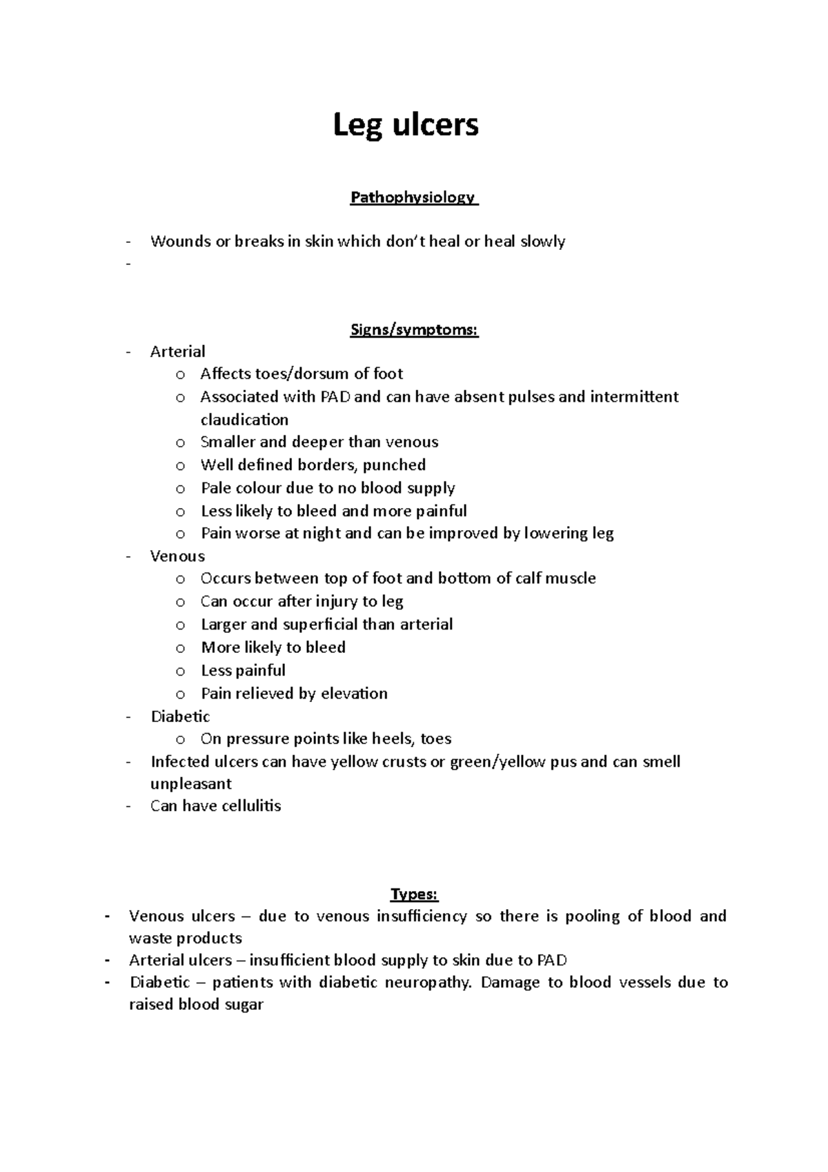 Leg ulcers - lecture notes - PHA7061-C - Bradford - Studocu