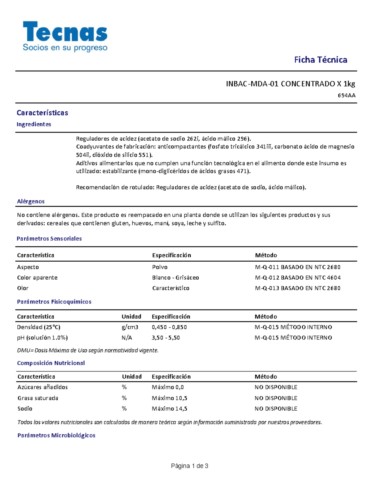 694AA Ficha Tecnica Inbac MDA - Ficha Técnica INBAC-MDA-01 CONCENTRADO ...