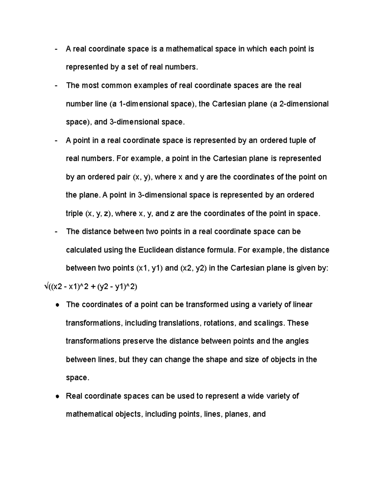 Real Coordinate Spaces - A real coordinate space is a mathematical ...