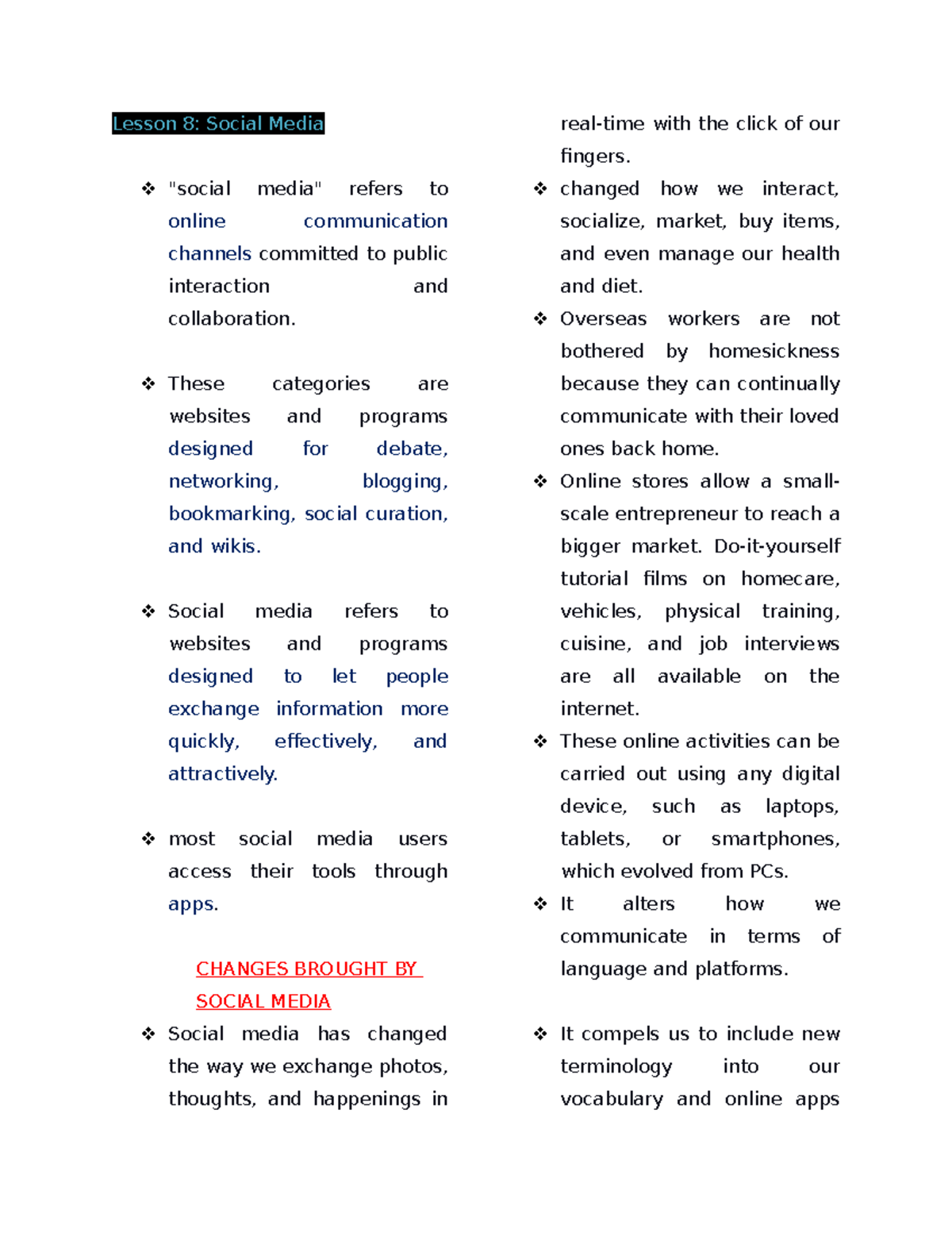Social Media and critical viewing notes - Lesson 8: Social Media ...