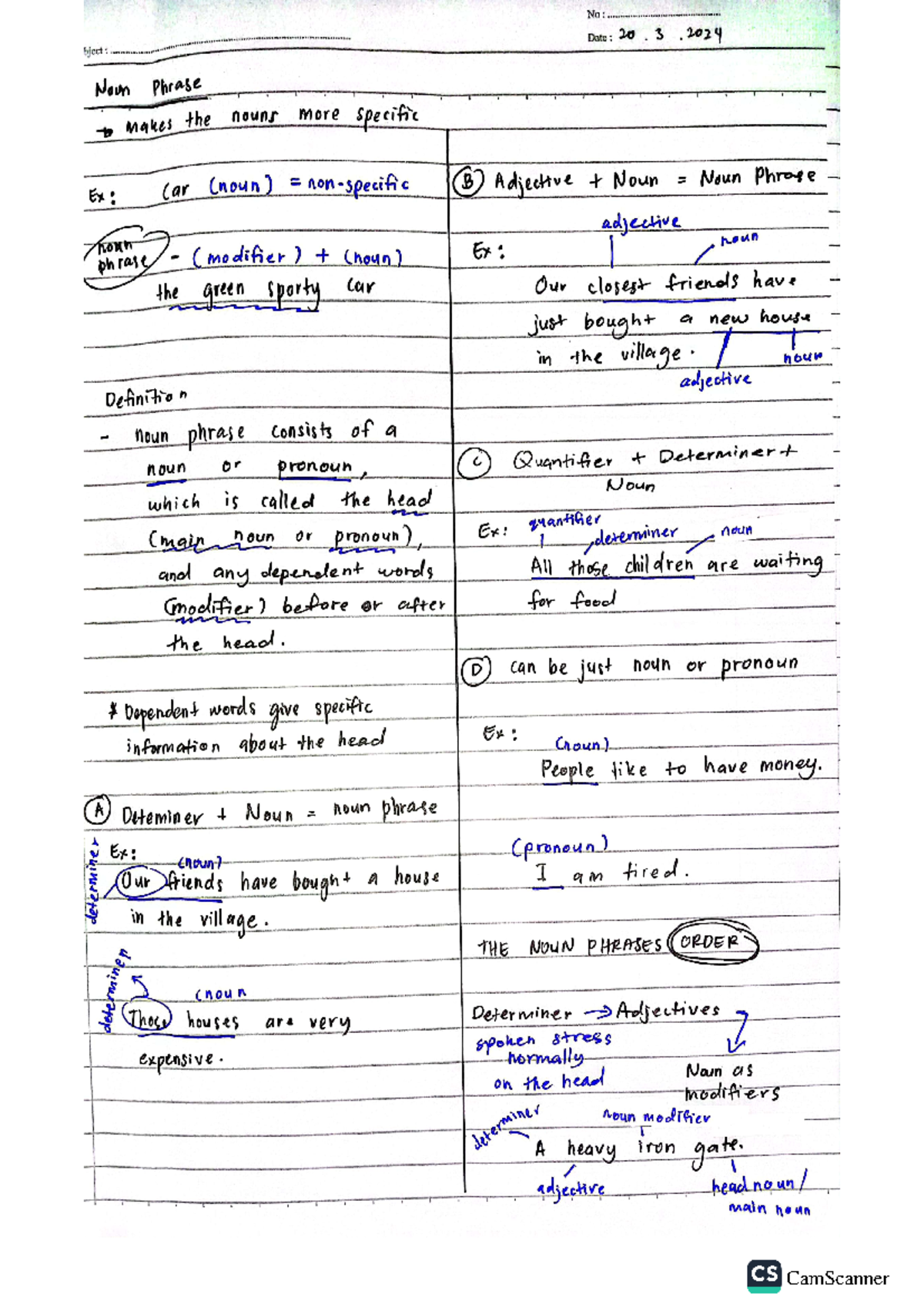 Noun Phrase Notes - English for Professional Communication - Studocu