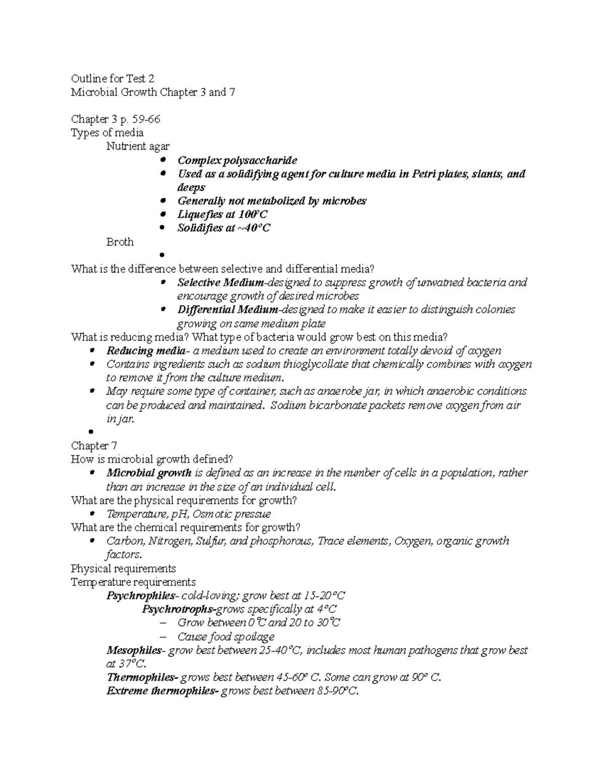 BY 261-Test 2 Study Guide - Outline for Test 2 Microbial Growth Chapter ...
