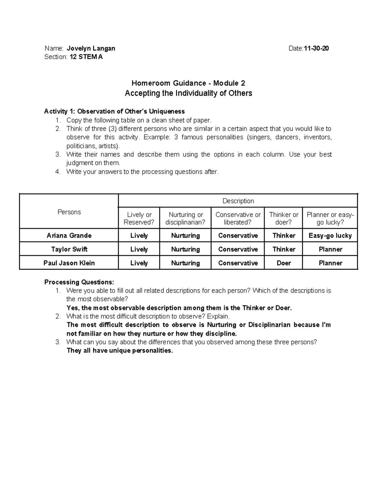 Homeroom guidance module 2 - Name: Jovelyn Langan Date:11-30- 20 ...
