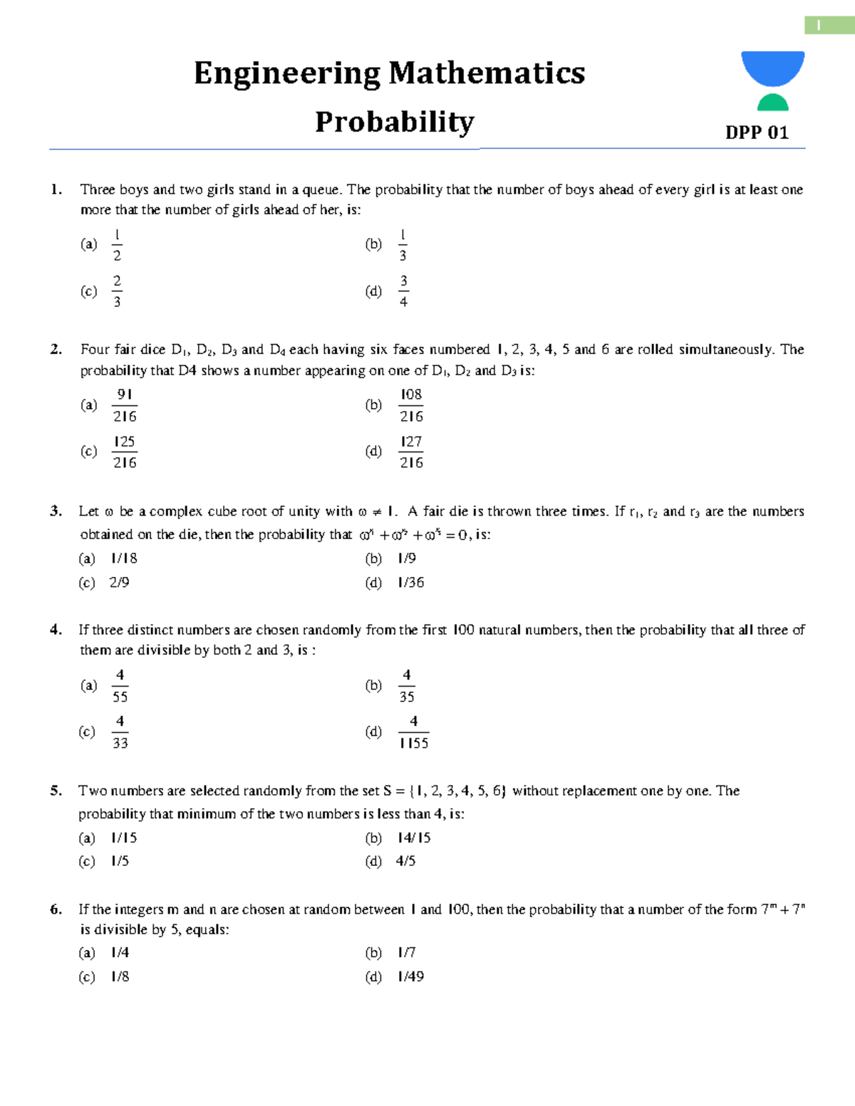 Probability Adv DTS 01 3 - 1 Engineering Mathematics Probability Three ...