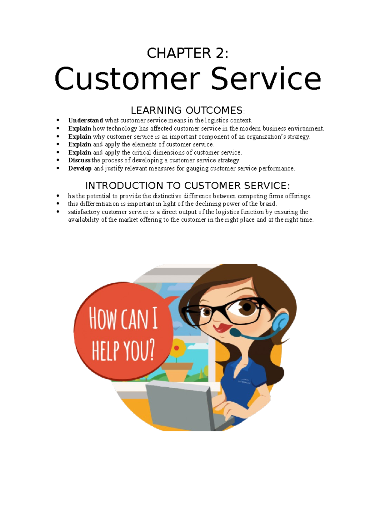 Chapter 2- Customer Service - CHAPTER 2: Customer Service LEARNING ...