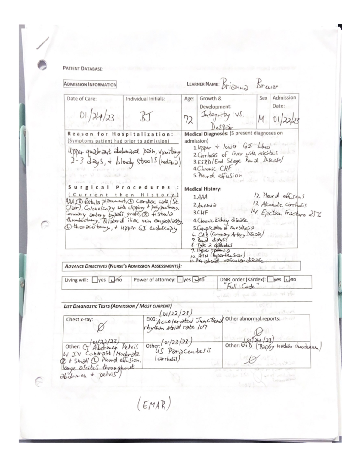 Patient Database - Clinical paperwork - NUR 113 - Studocu
