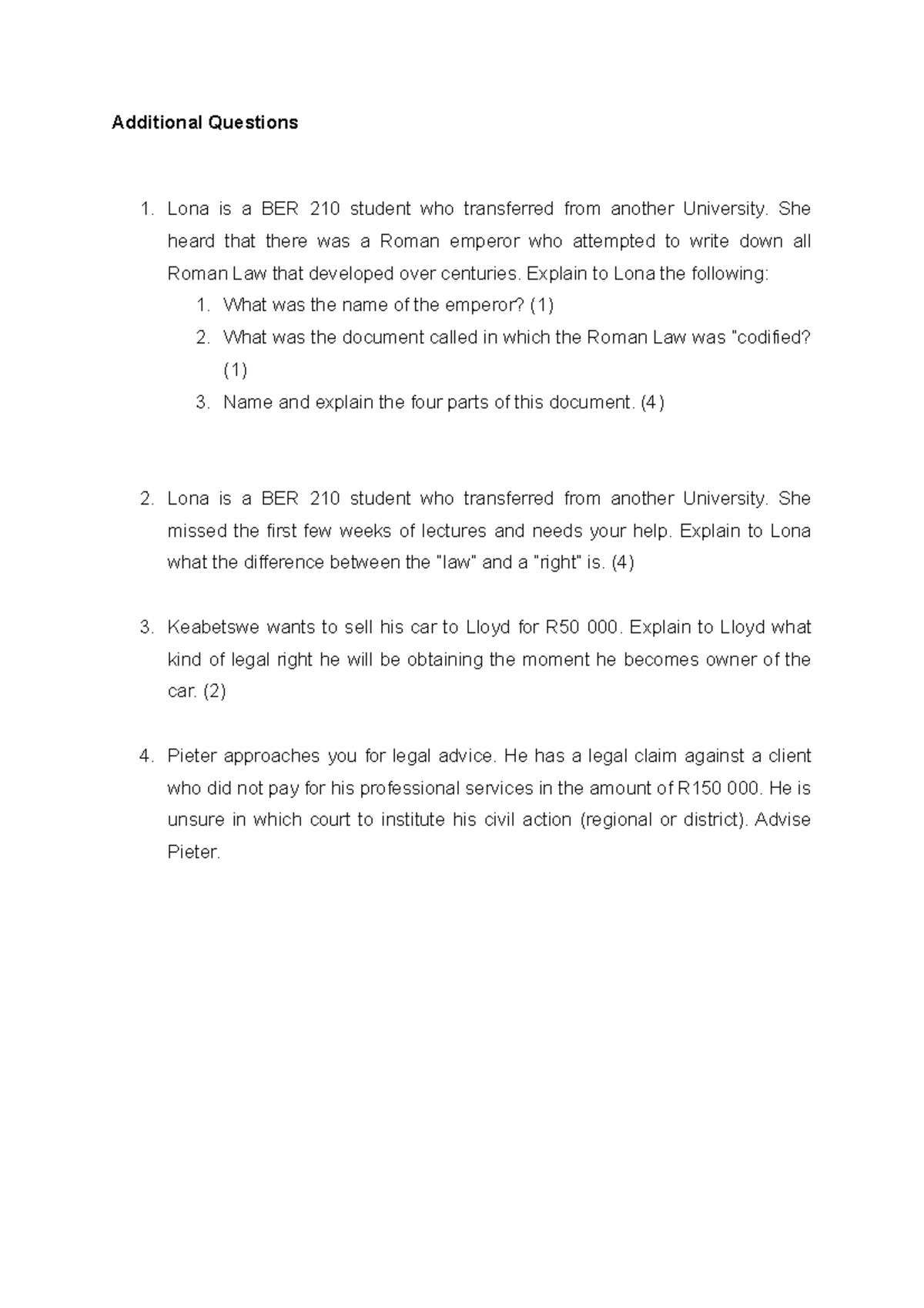 Extra Tutorial Questions (Semester Test 1 prep) - Additional Questions ...