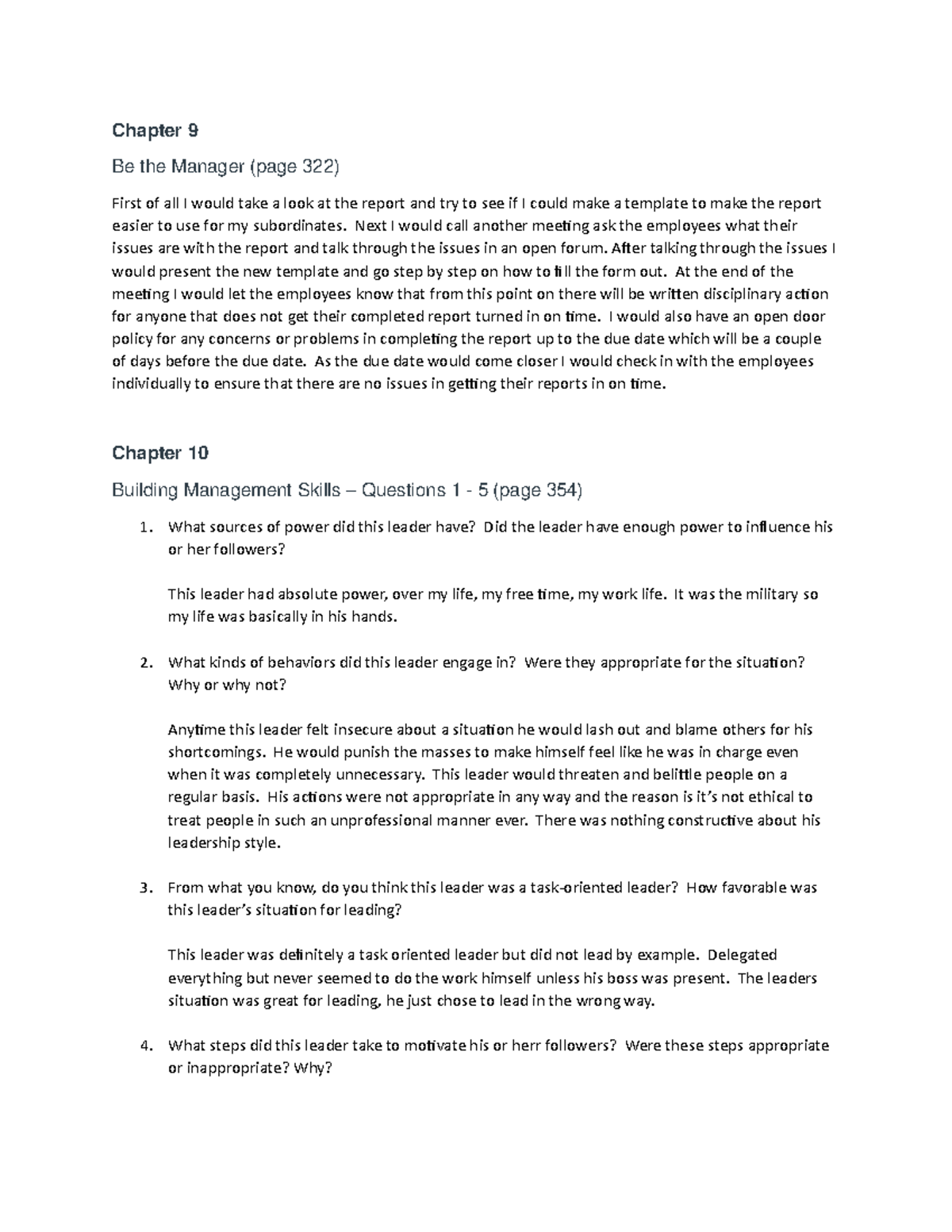 Module 5 HW - home work - Chapter 9 Be the Manager (page 322) First of all I would take a look ...