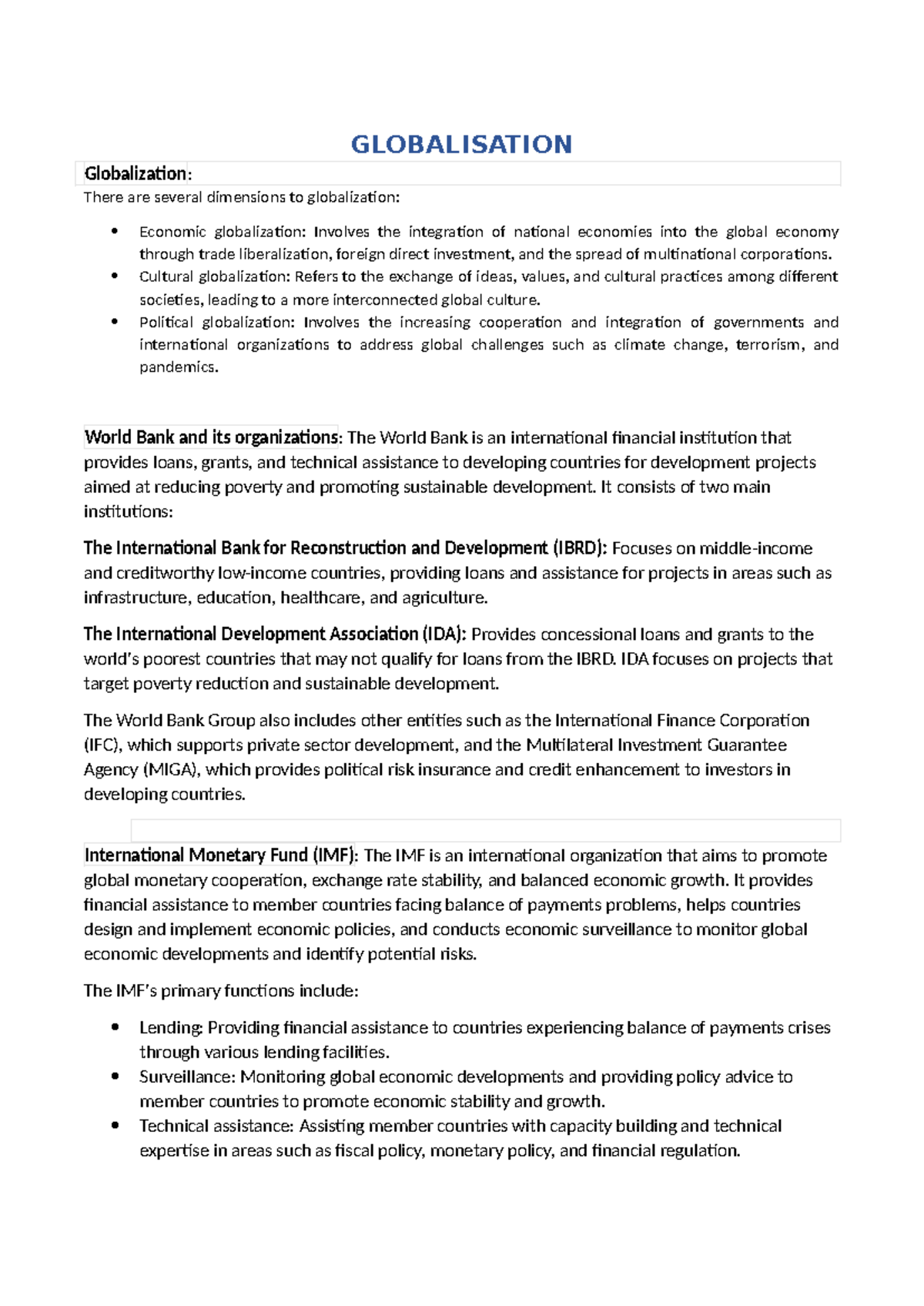 Globalisation - GLOBALISATION Globalization: There are several ...