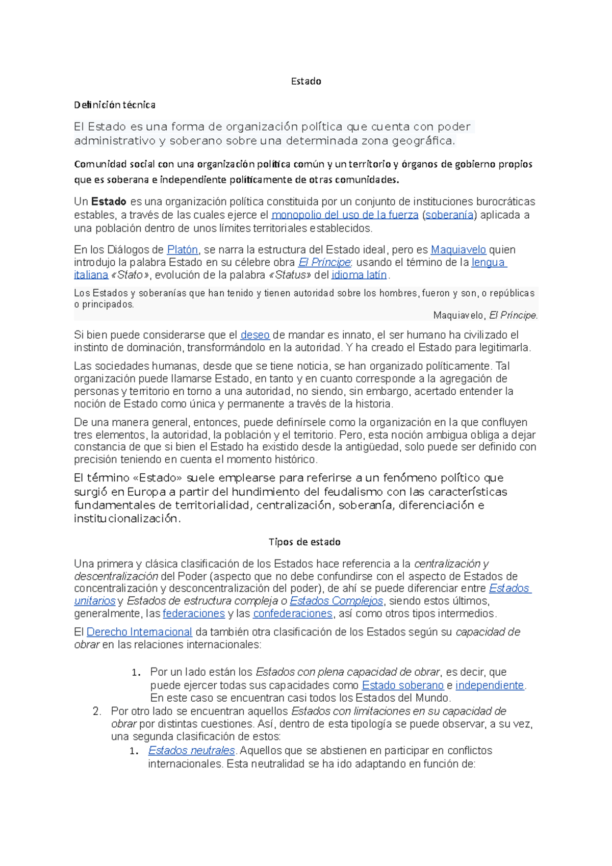 Estado - Comunidad social con una organización política común y un ...