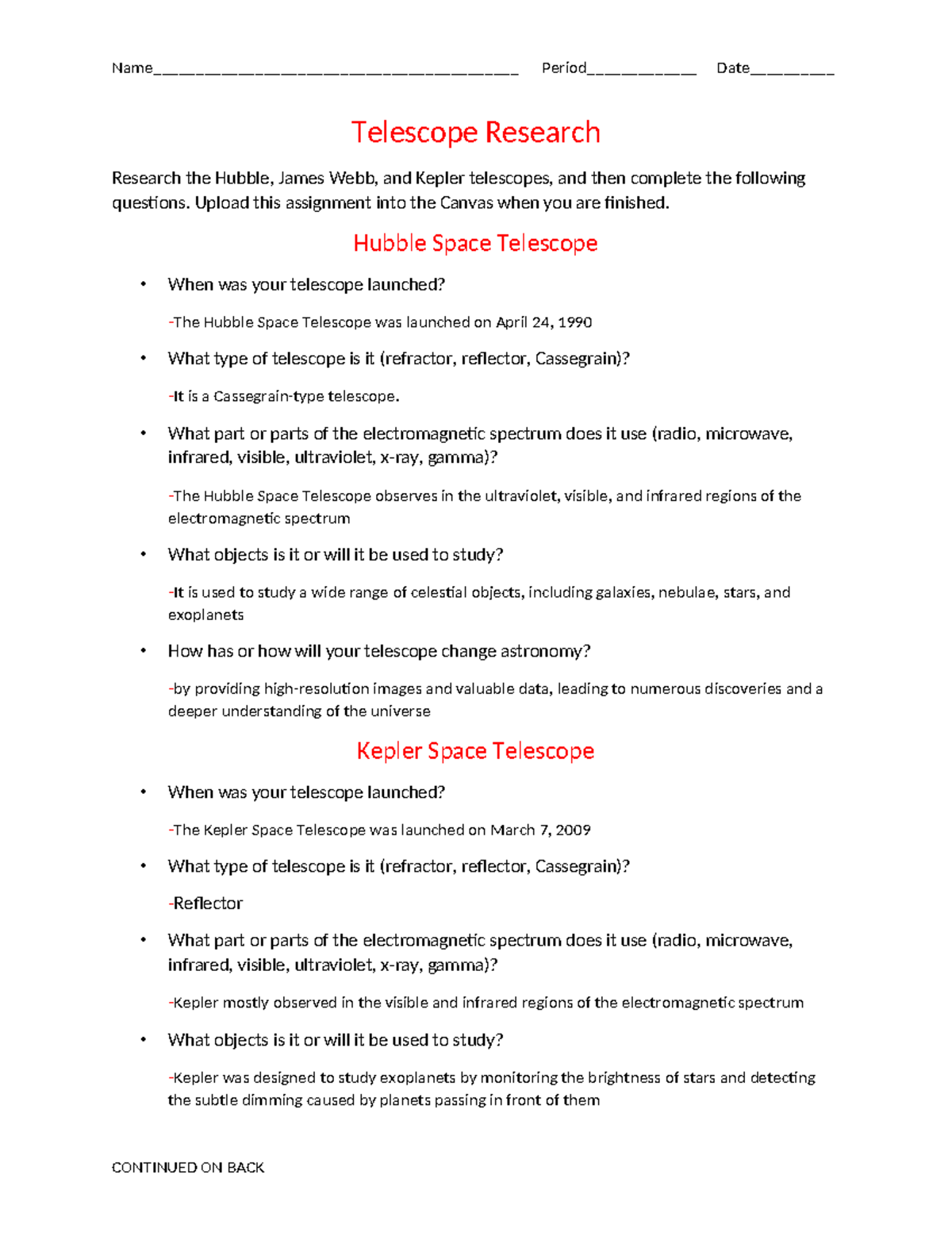 Telescope Research Project Alternative - Name