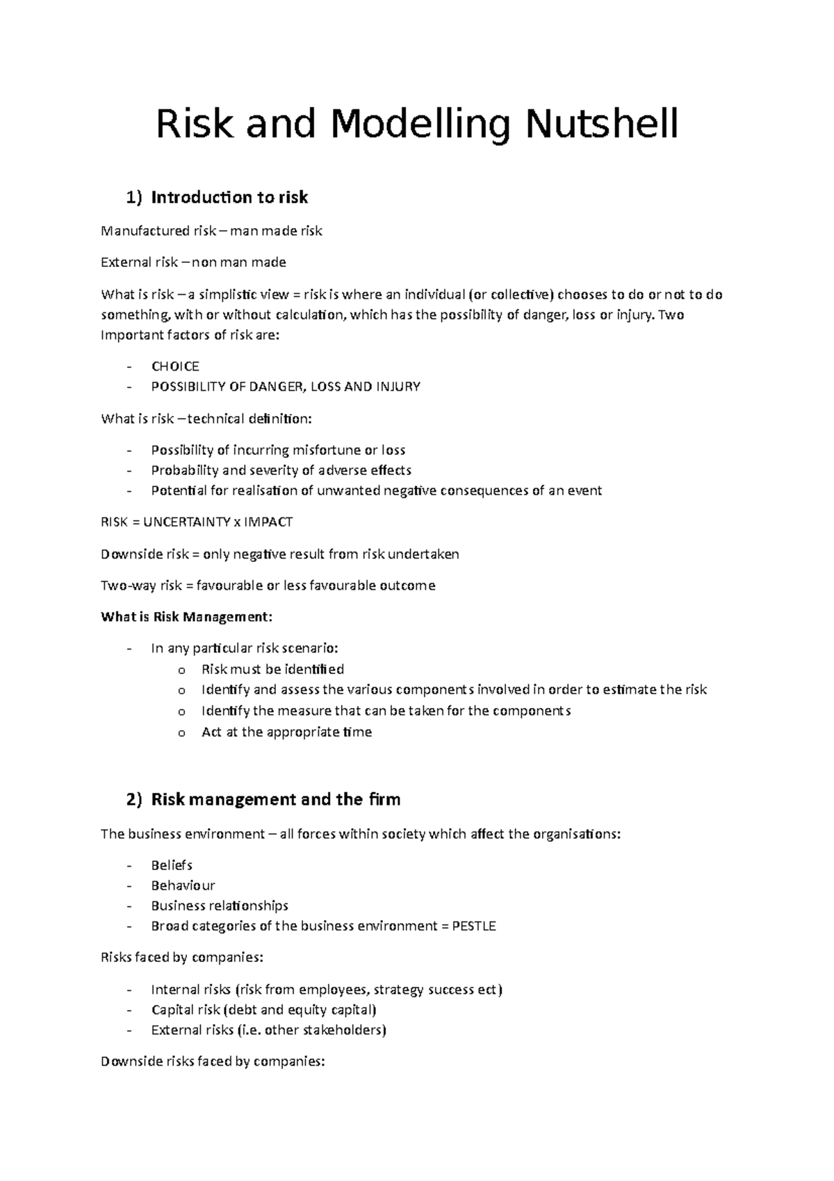Risk and Modelling Nut - Risk and Modelling Nutshell 1) Introducion to ...
