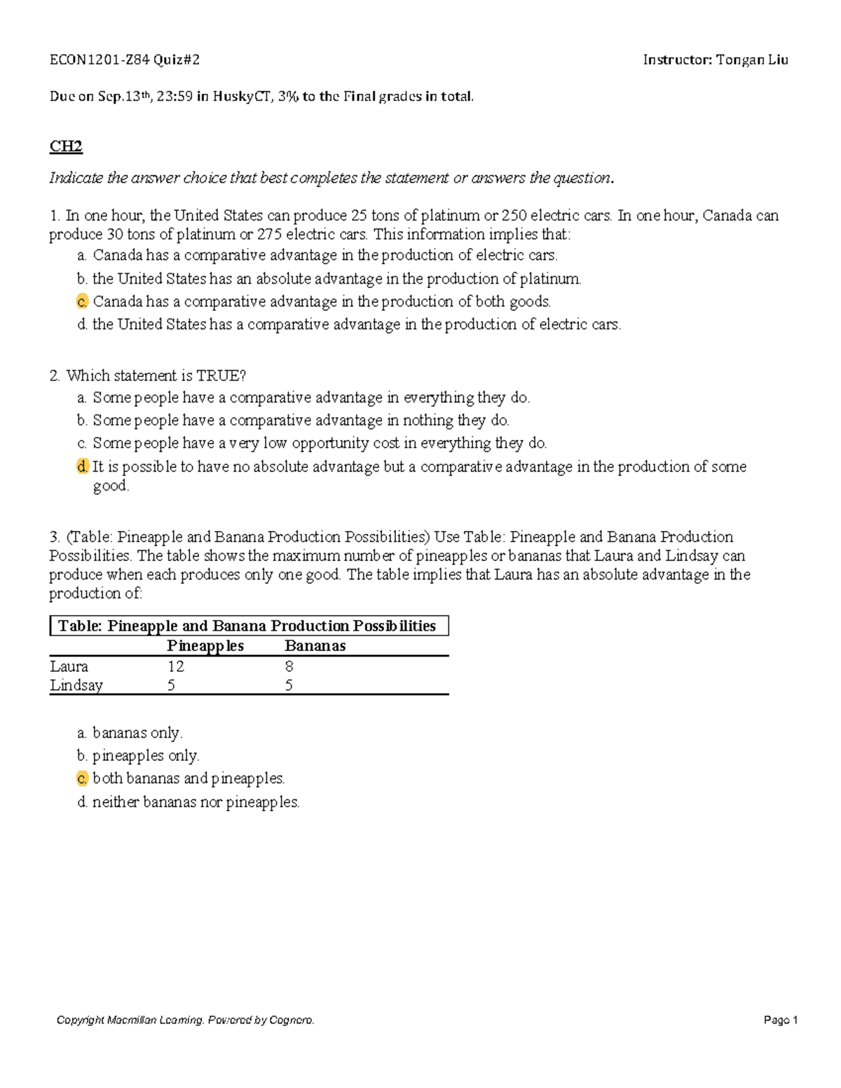 CH2 quiz copy - Chapter 2 of Principle of Microeconomics - Due on Sep ...