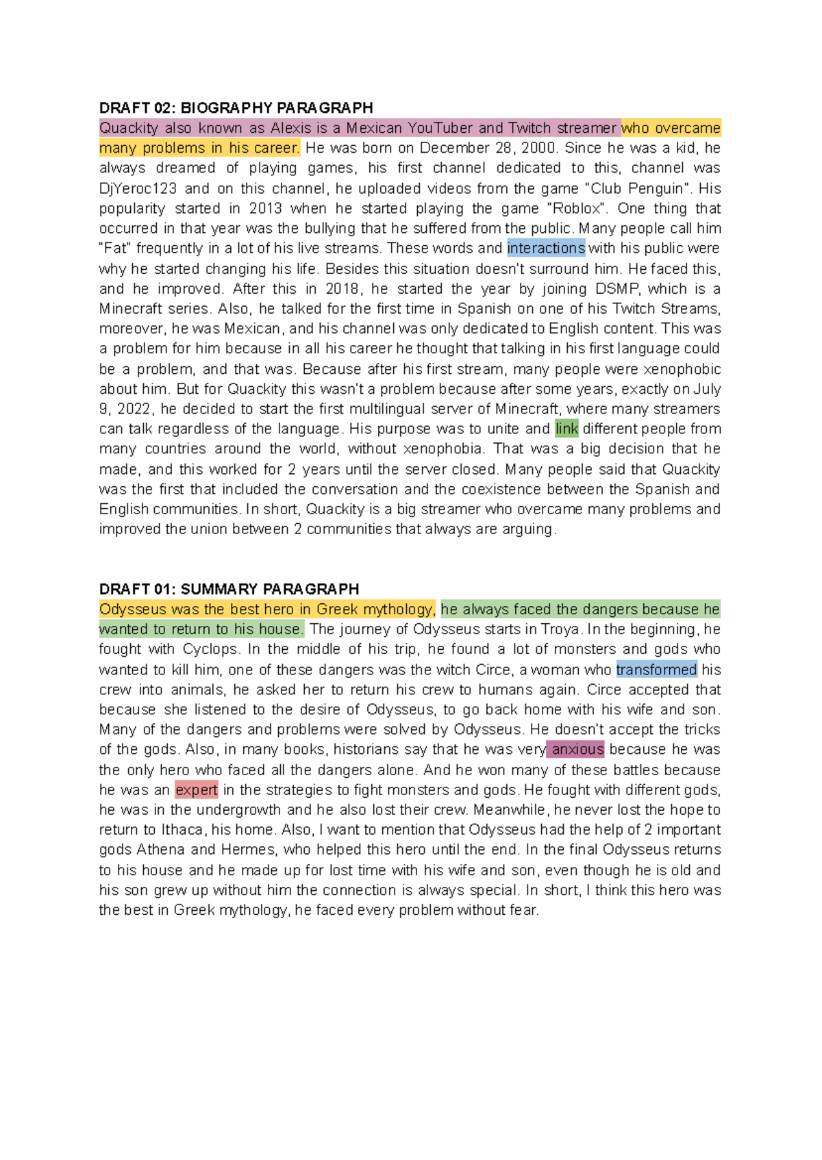 Advance 10 Portfolio - DRAFT 02: BIOGRAPHY PARAGRAPH Quackity also ...
