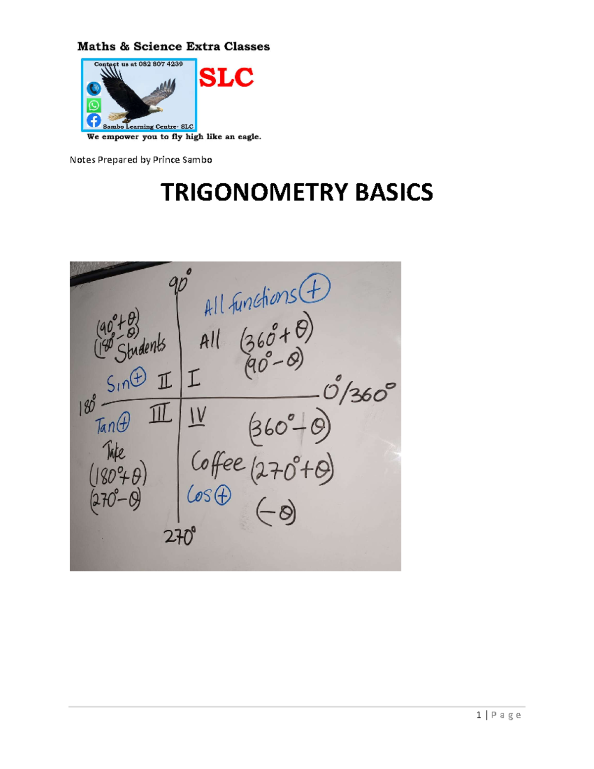 Trigonometry Basics -Grades 11 & 12 - Notes Prepared by Prince Sambo ...