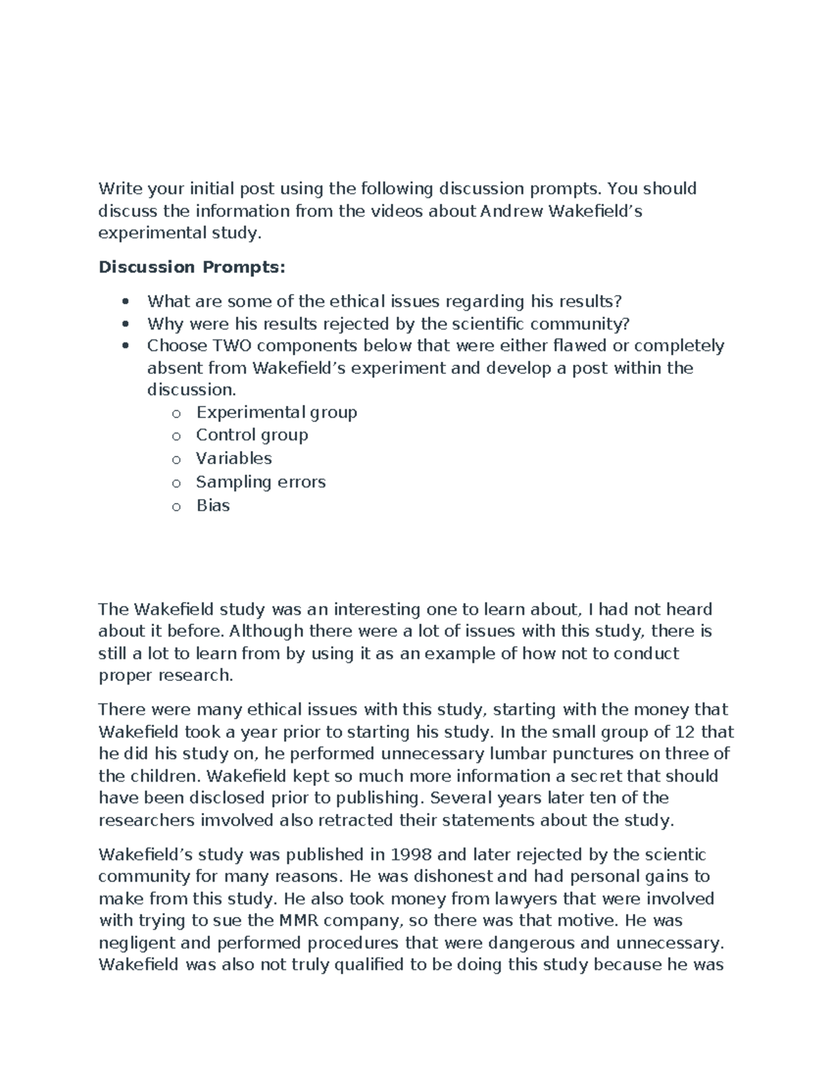 BIO 189 Module 1 Discussion - Write your initial post using the ...