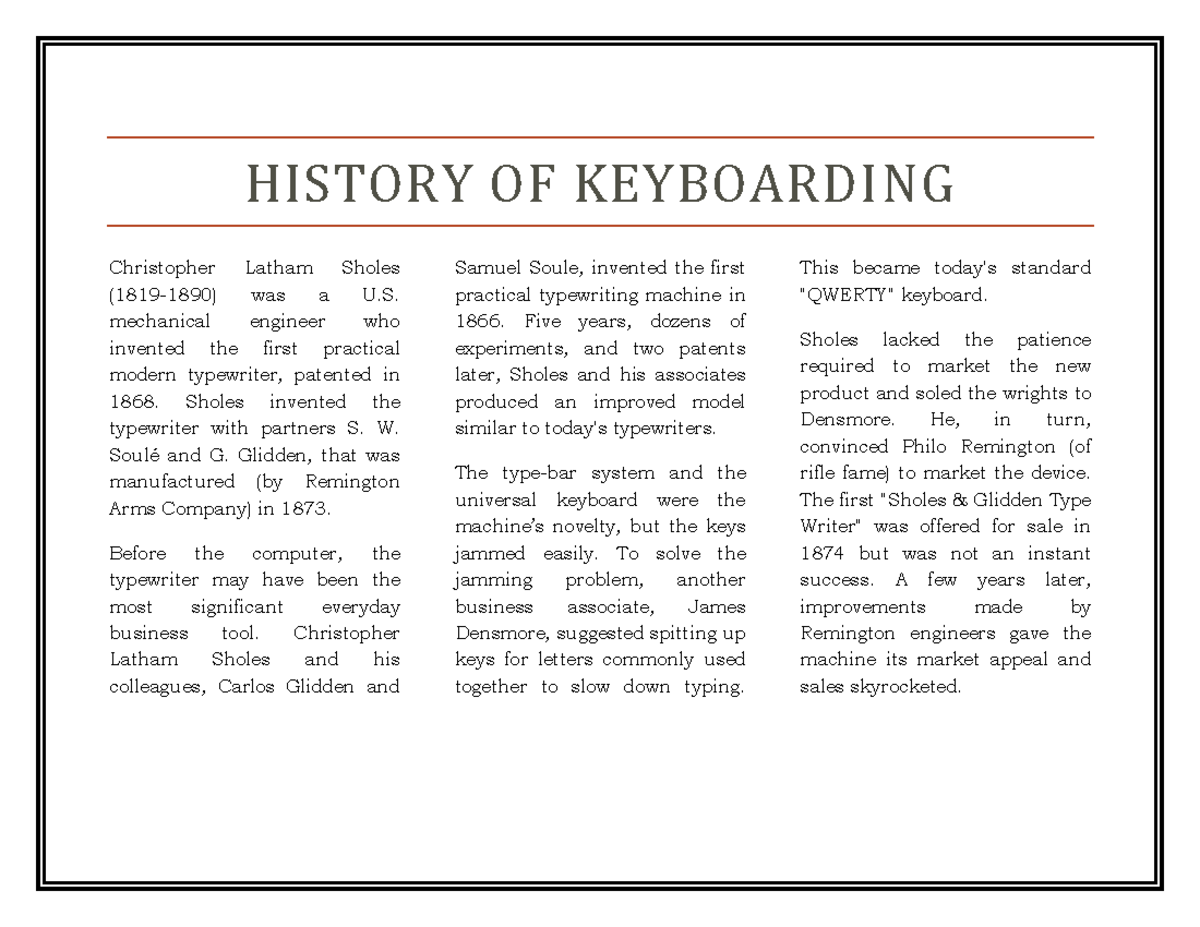 History of Keyboarding Key - HISTORY OF KEYBOARDING Christopher Latham ...