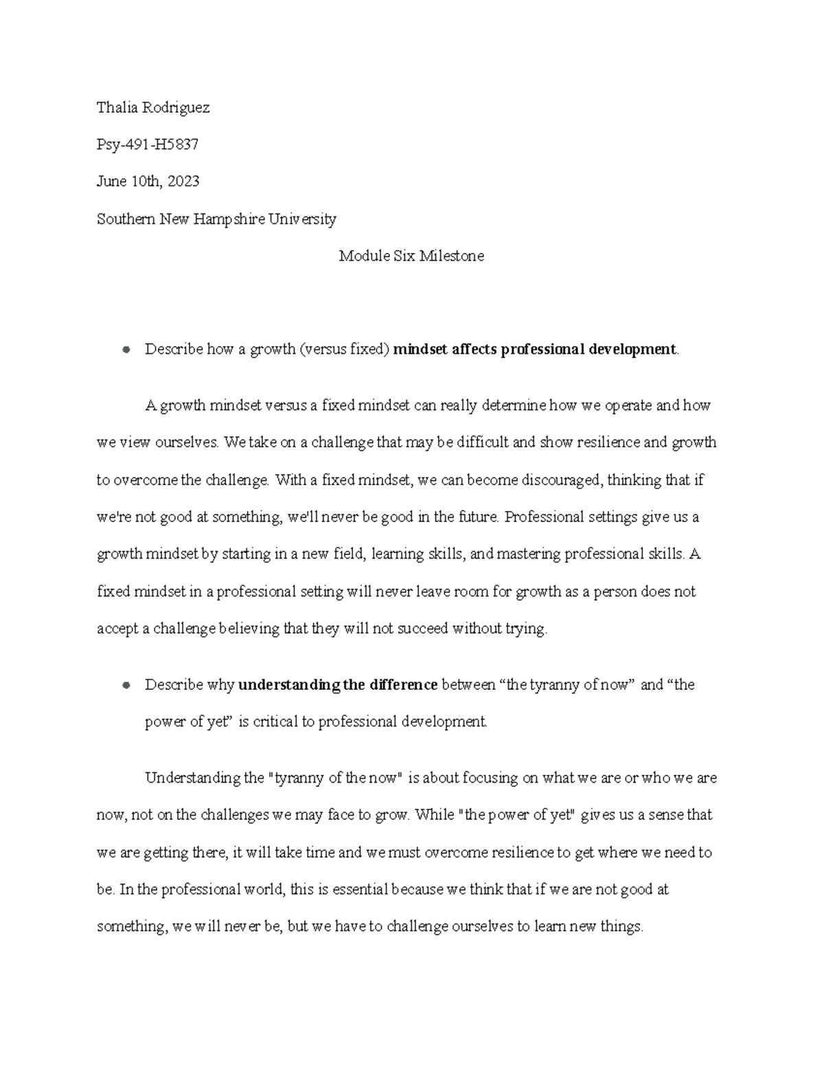 Psy 491 6-2 Milestone - Practice material. Nongraded. - Thalia ...