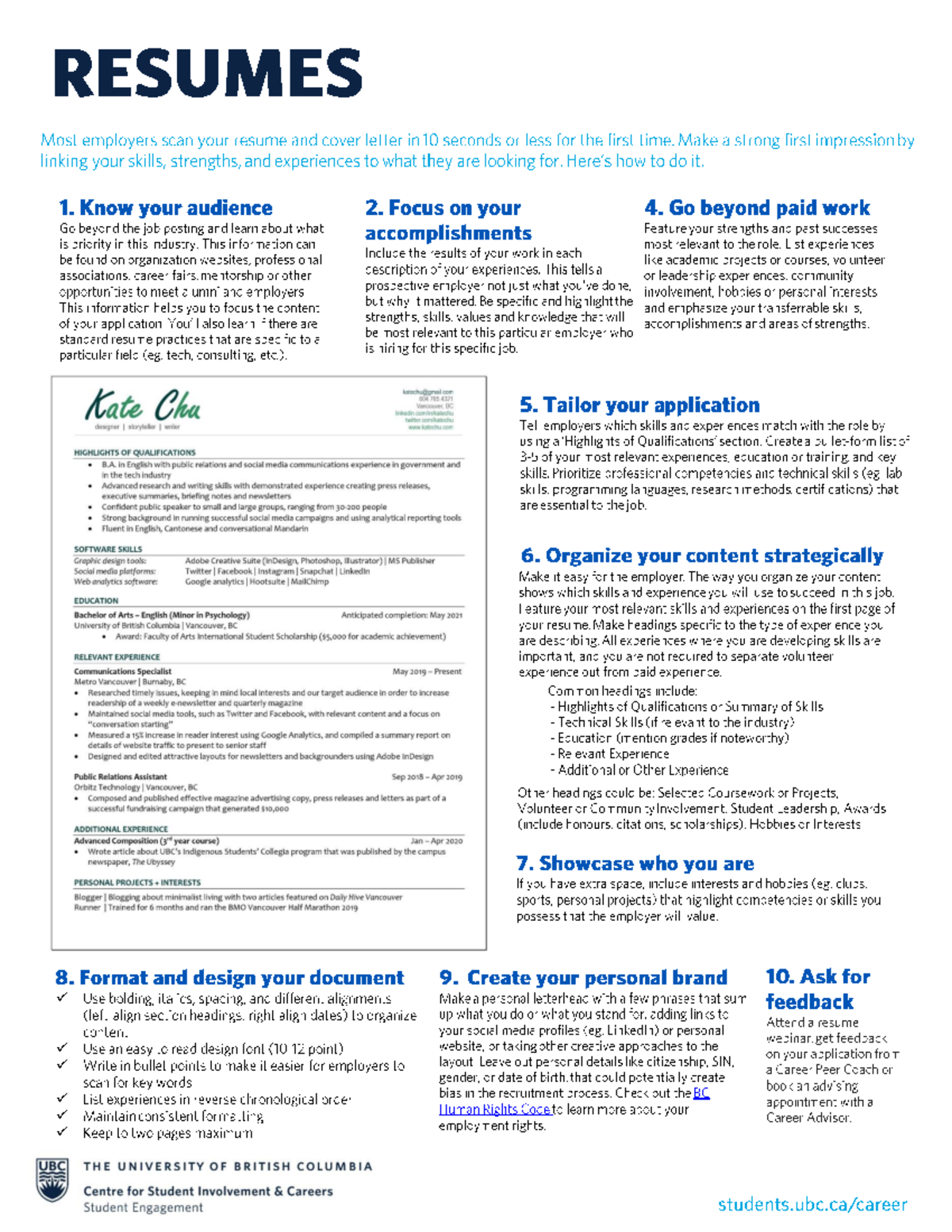 Resumes Handout - CNPS 363 - • • • • • • - Studocu