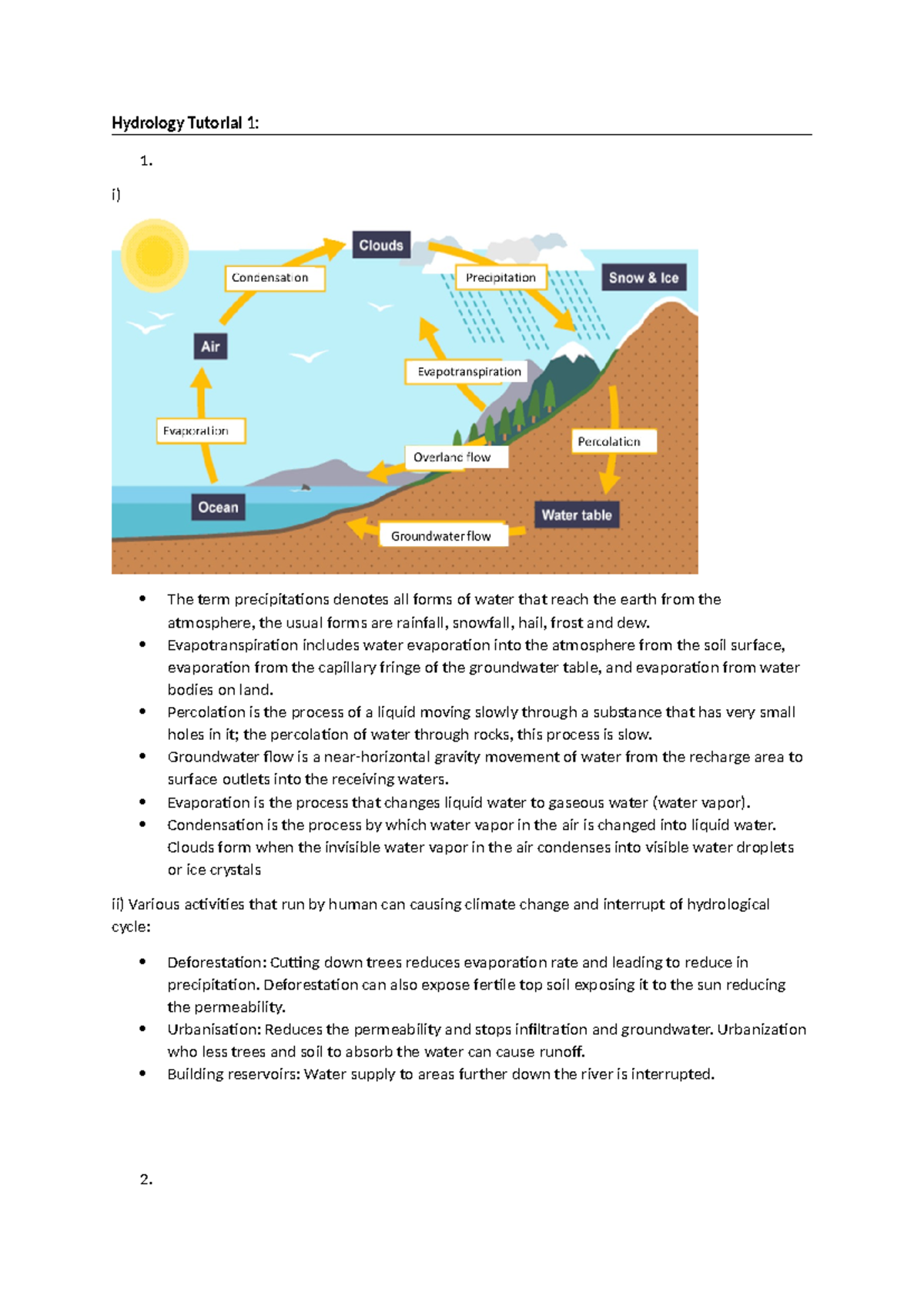 Hydrology Tutorial 1 - i) The term precipitations denotes all forms of ...