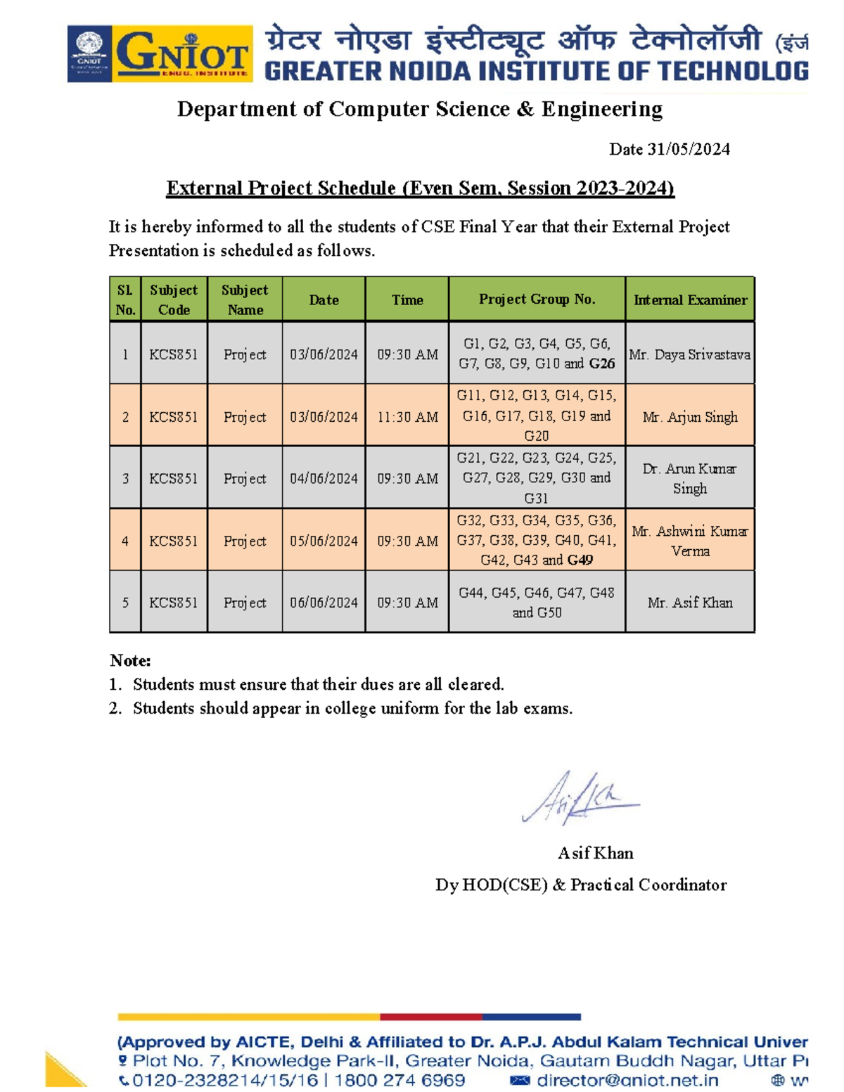 External Project Notice - Department of Computer Science & Engineering Date 31/05/ External ...
