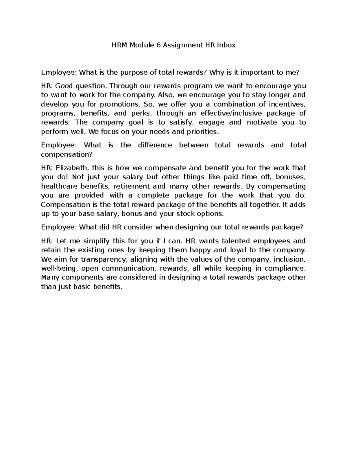 HR Inbox - HRM Module 6 Assignment HR Inbox Employee: What is the ...