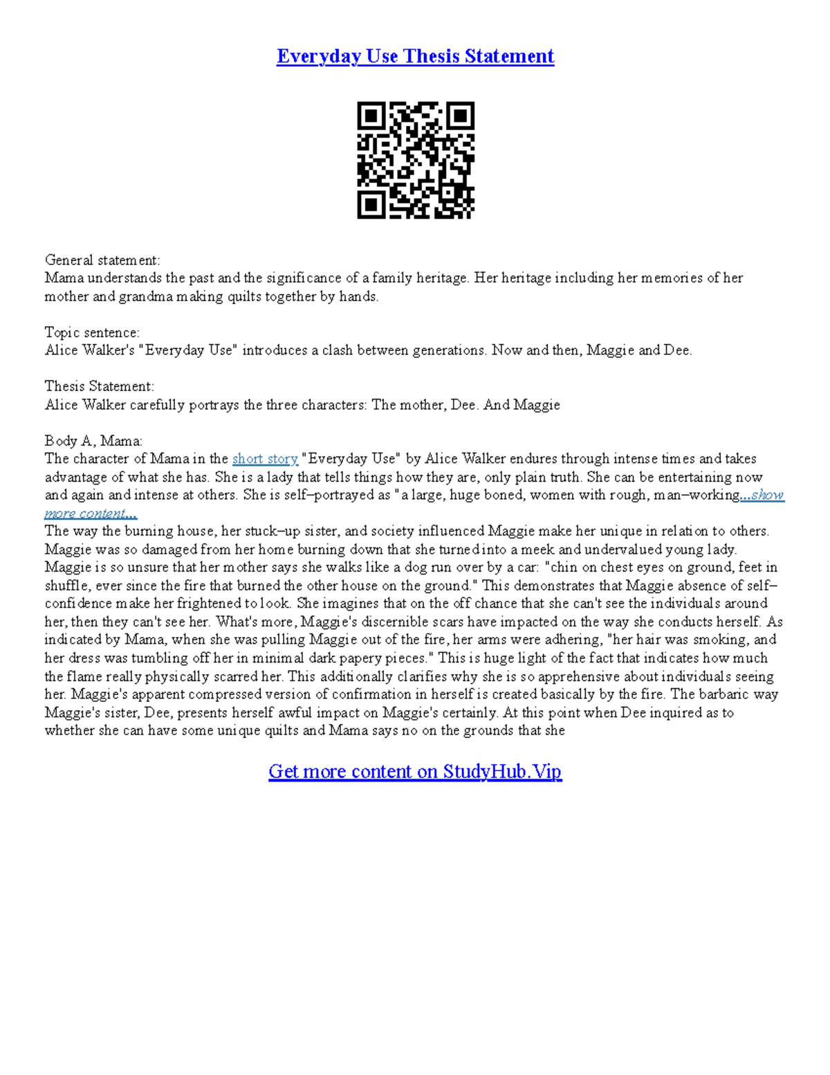 Thesis Essay Topics - Everyday Use Thesis Statement General statement ...