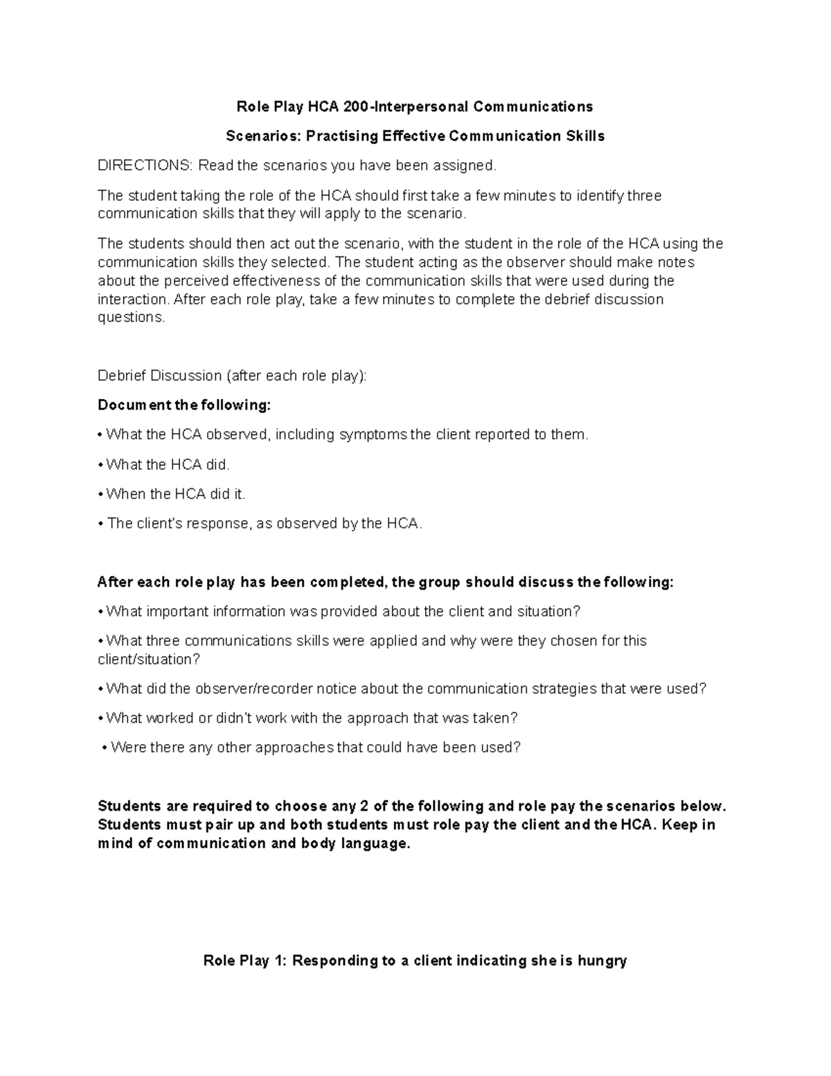 Interpersonal Communication Role Play - Role Play HCA 200-Interpersonal ...