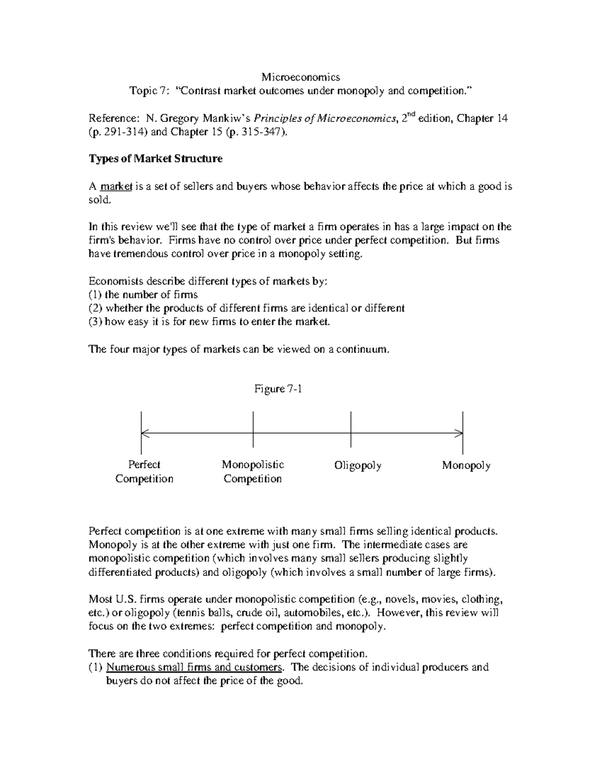 Types of Market Structure micro 7 - Microeconomics Topic 7: “Contrast ...