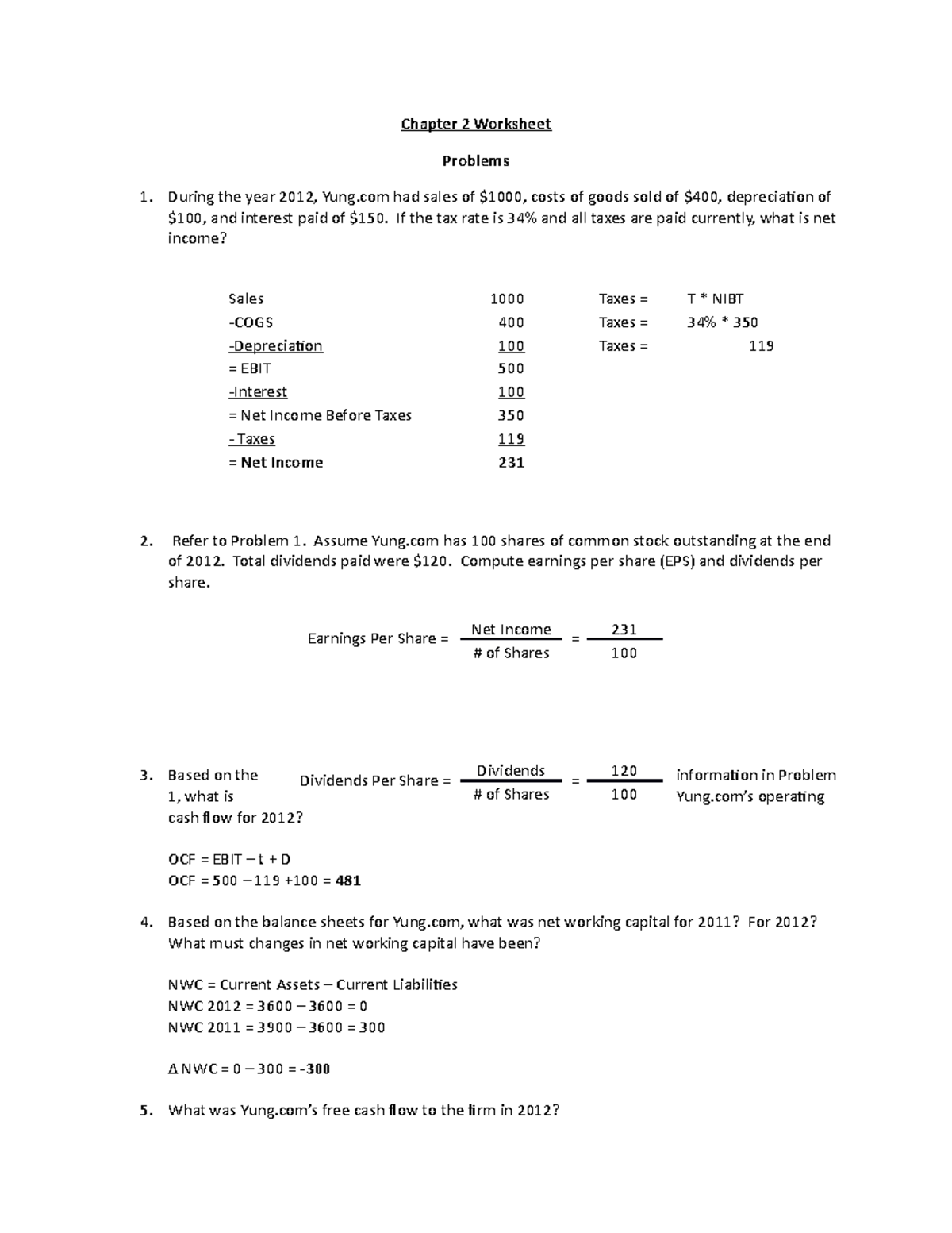 Chapter 2 Worksheet Solutions - Chapter 2 Worksheet Problems During the year 2012, Yung had ...