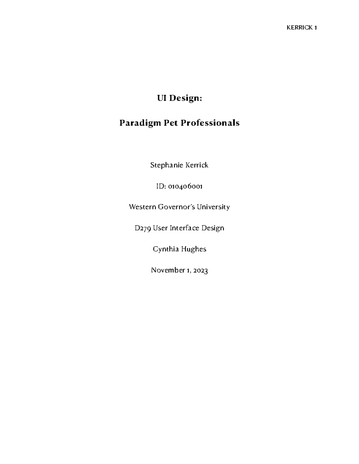 UI Design Task I - UI Design: Paradigm Pet Professionals Stephanie ...