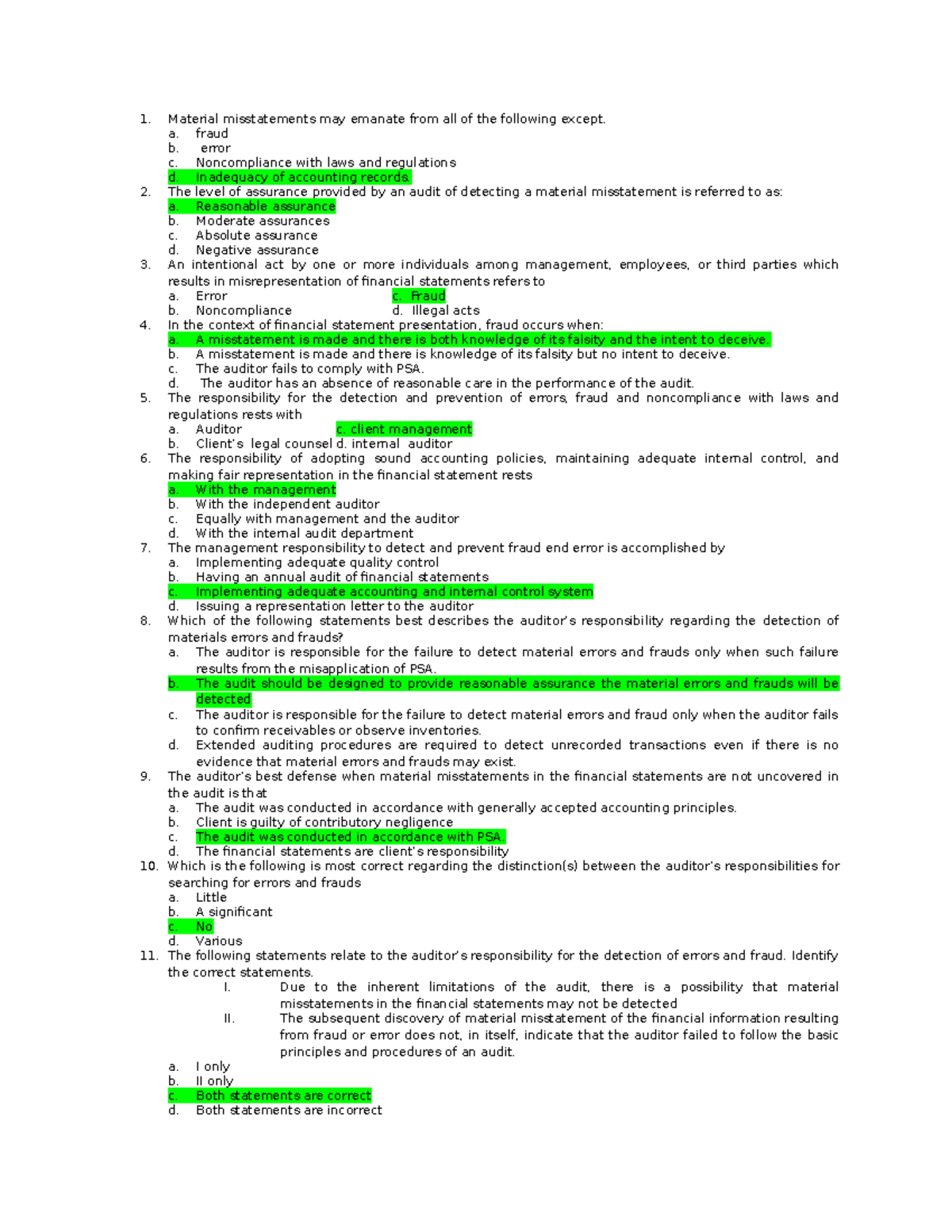 audit theory notes - Material misstatements may emanate from all of the ...