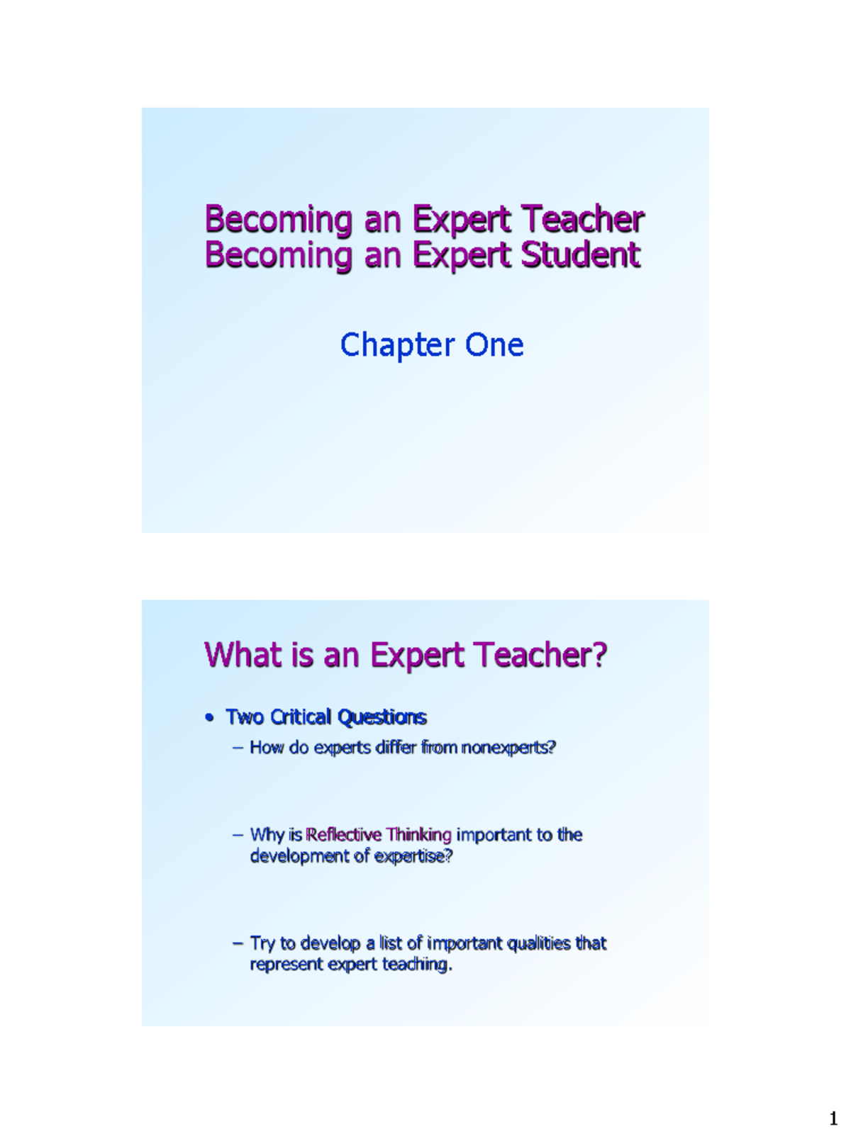 Becoming an Expert Teacher/Becoming an Expert Student - Becoming an ...
