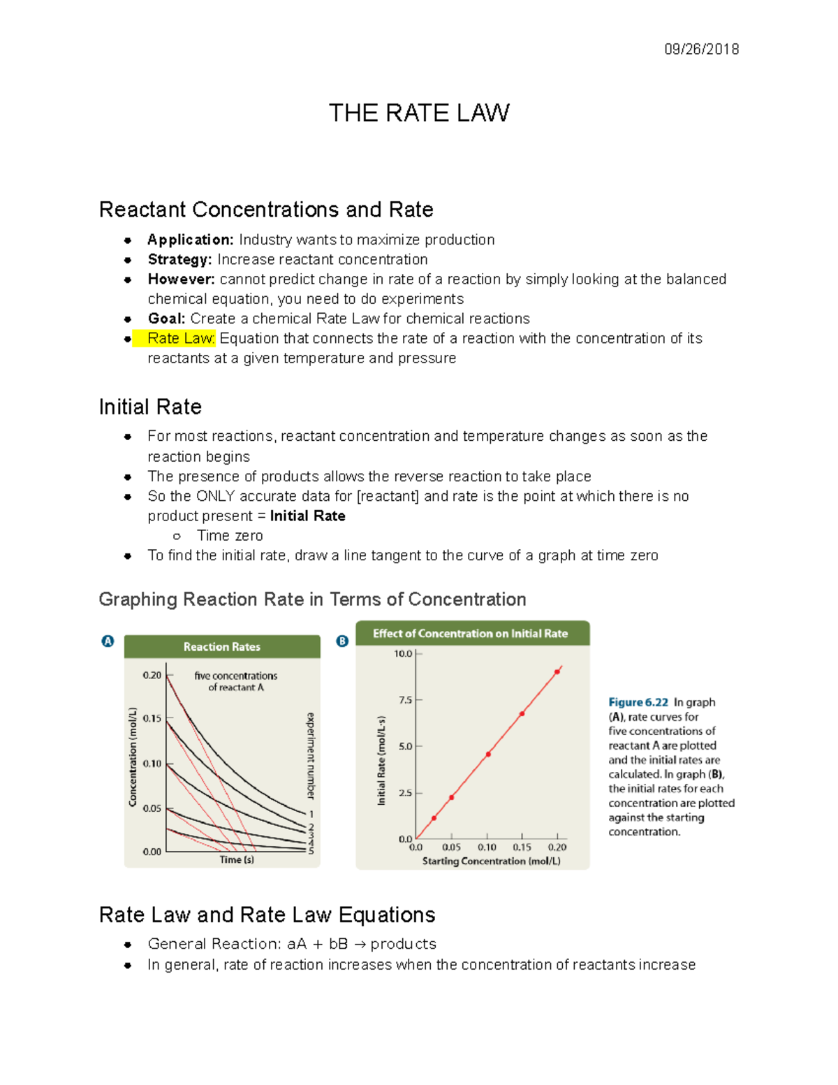 6.3 Rate Law - Notes - THE RATE LAW Reactant Concentrations and Rate ...