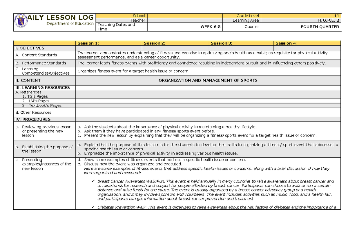 Q4.WEEK 6-8 - modules - DAILY LESSON LOG Department of Education School ...