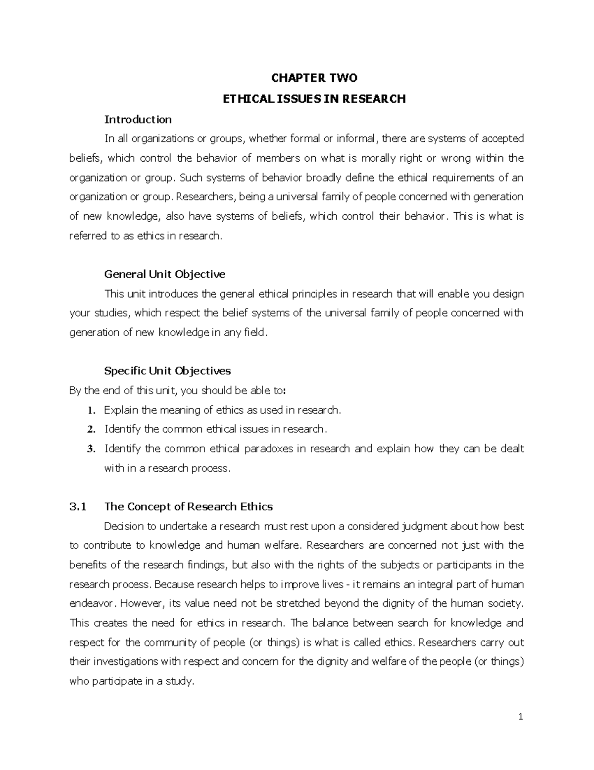 Chapter 02 Research - CHAPTER TWO ETHICAL ISSUES IN RESEARCH ...