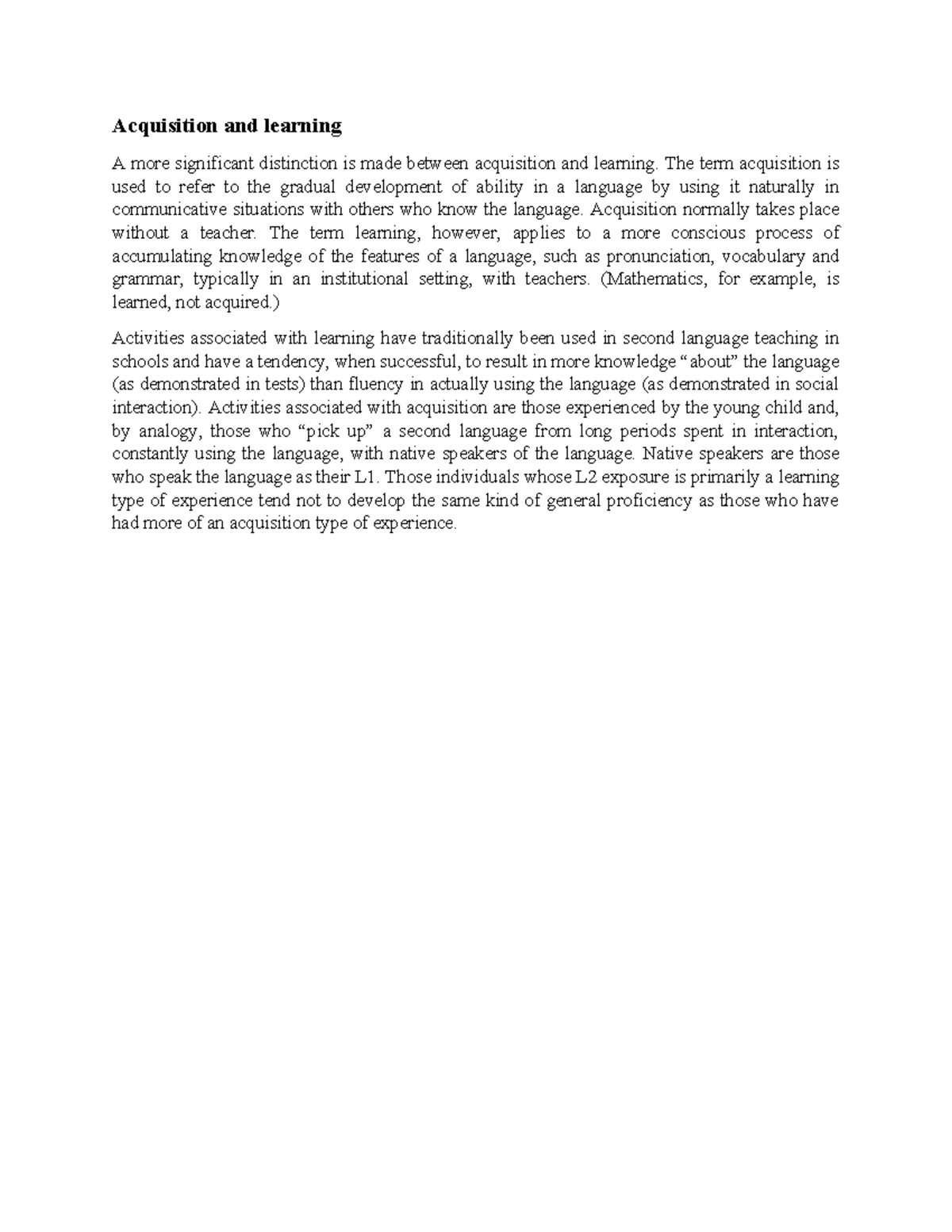 Acquisition AND Learning - Acquisition and learning A more significant ...