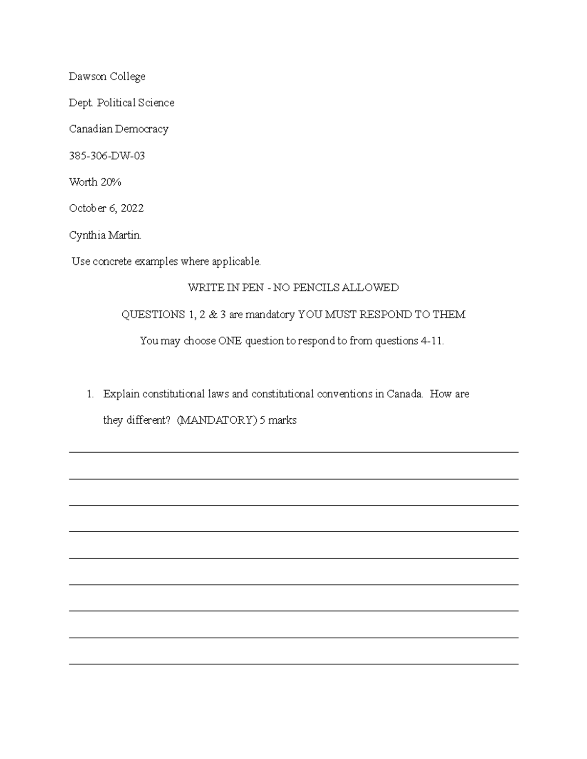 CD 3-R TEST 1 FALL 22 docx1 - Dawson College Dept. Political Science ...