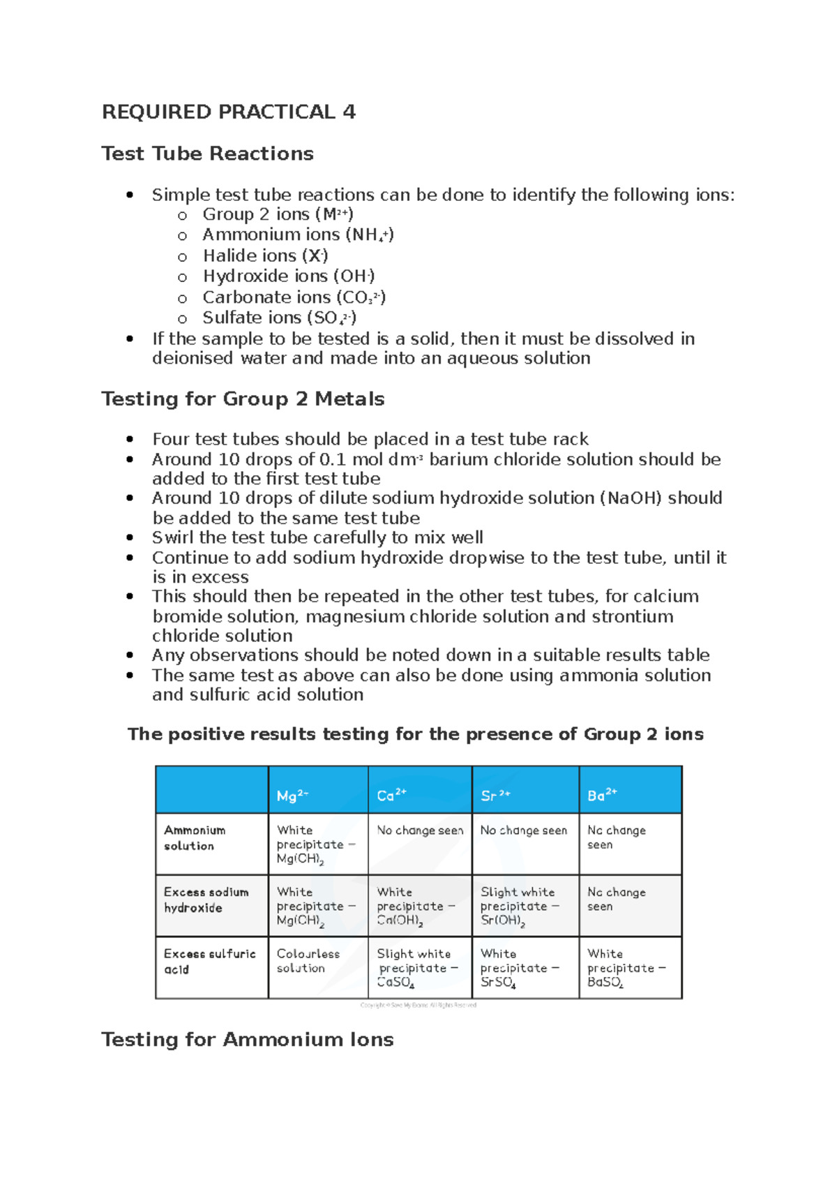 Anion AND Cation Tests - REQUIRED PRACTICAL 4 Test Tube Reactions ...